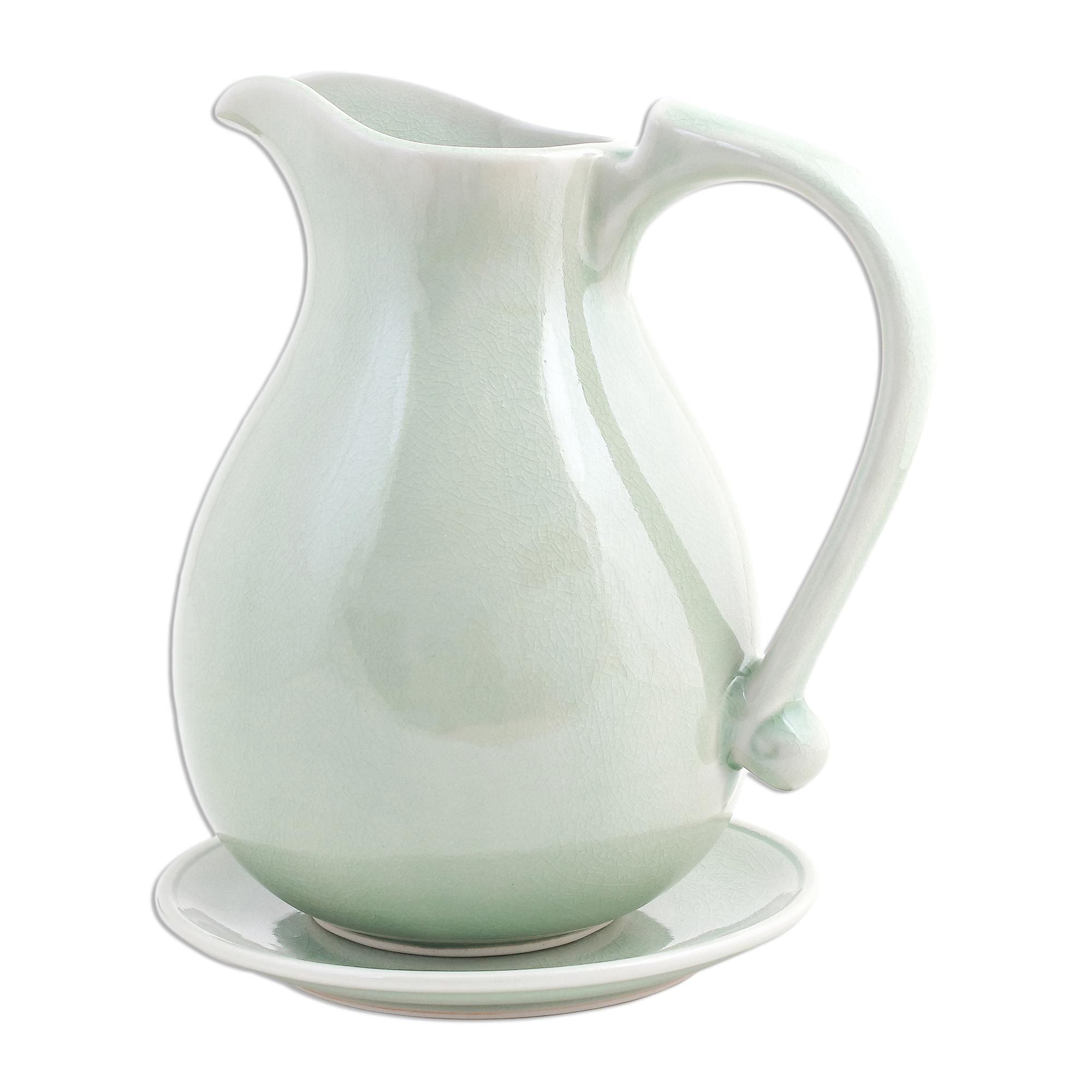 NOVICA Artisan Handmade Celadon Ceramic Pitcher Plate Green Thailand ...