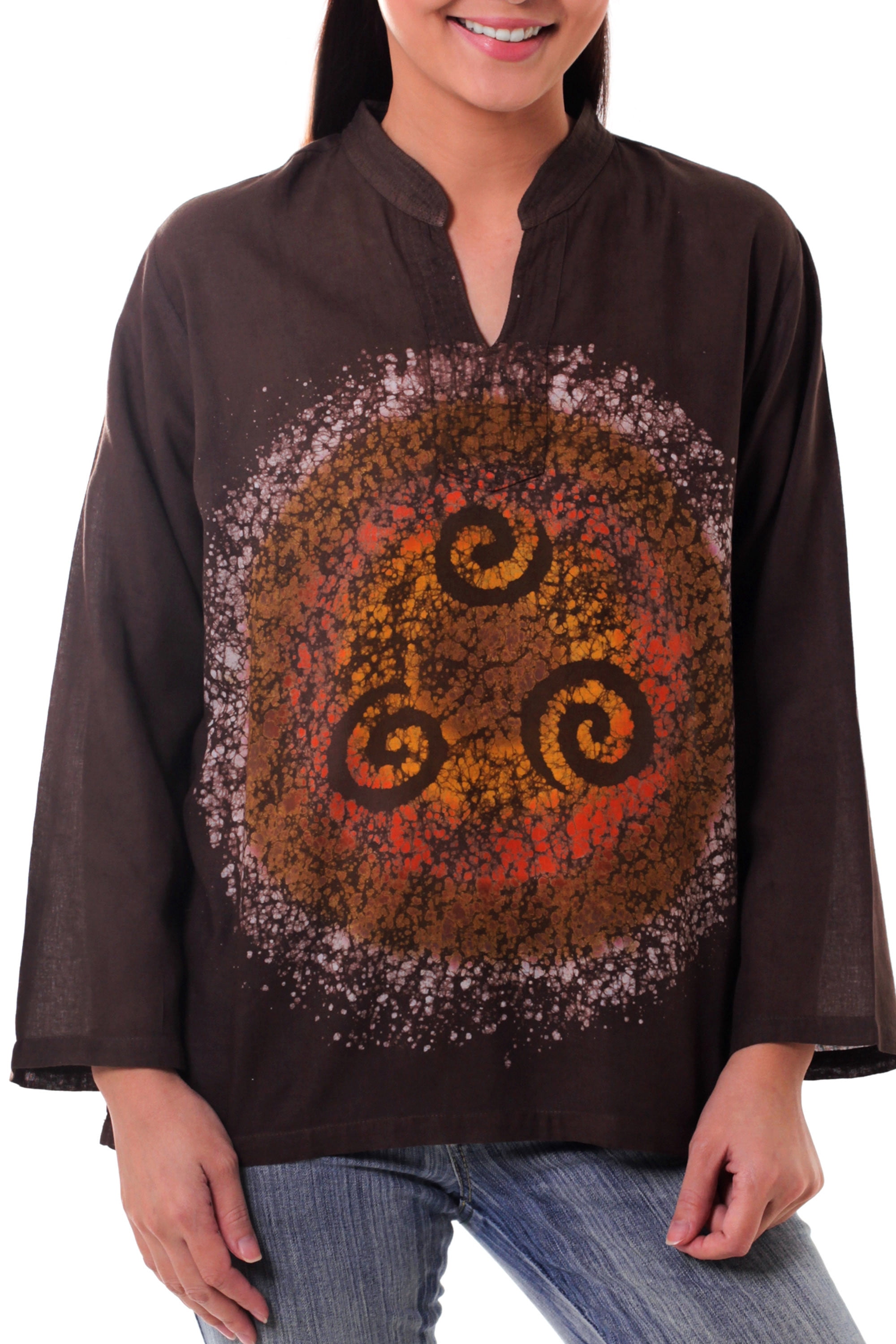 NOVICA Cotton batik tunic, 'Thai Magic in Brown' - Walmart.com