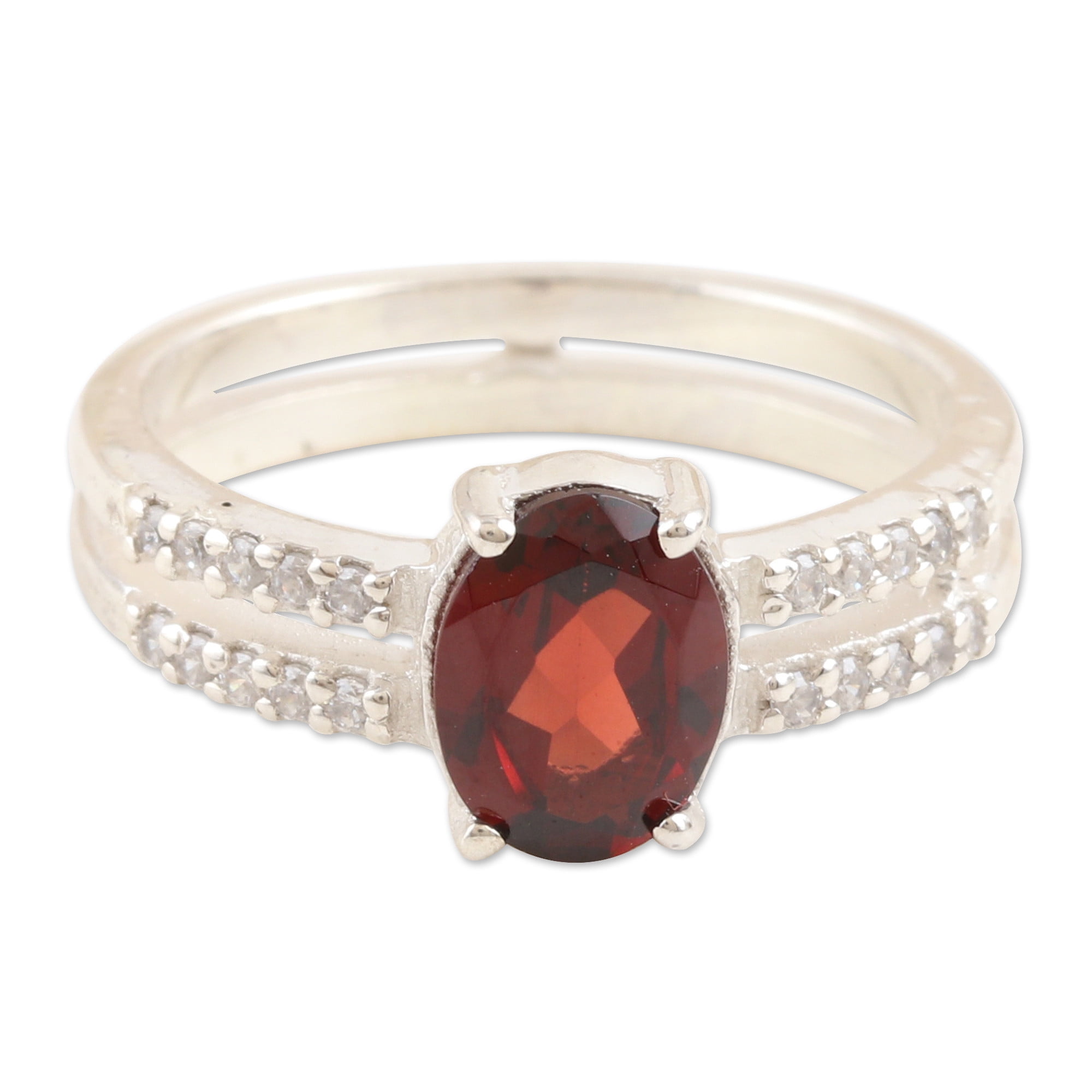 NOVICA Cubic zirconia and garnet solitaire ring, 'Passion Catwalk ...