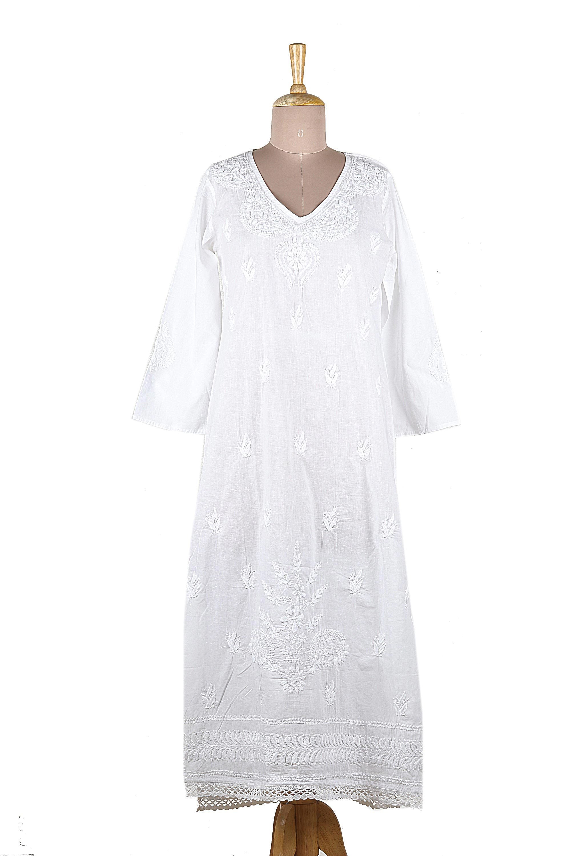 NOVICA Embroidered cotton caftan, 'Lucknow Lily' - Walmart.com