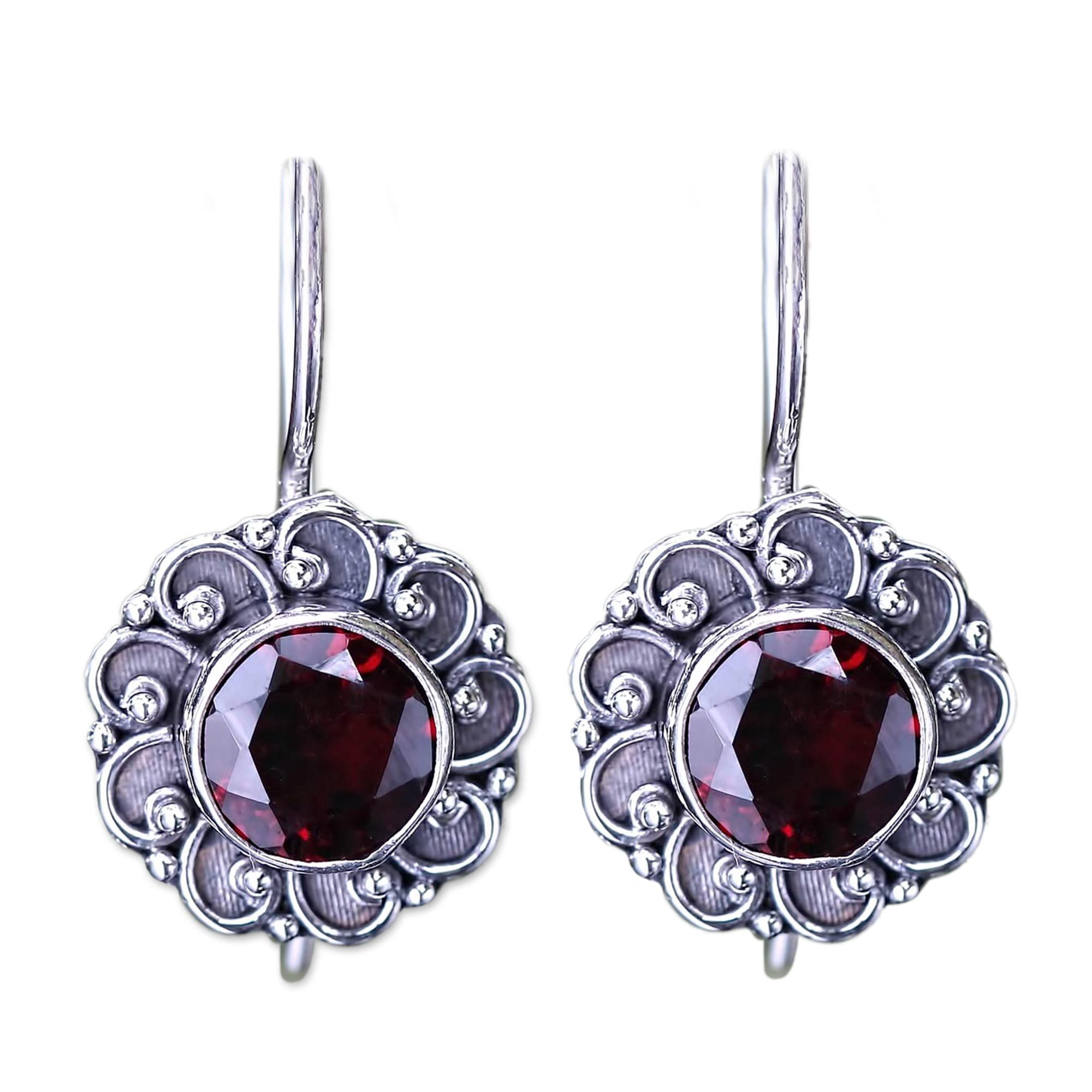 NOVICA Garnet drop earrings, 'Singaraja Sunflower Red' - Walmart.com