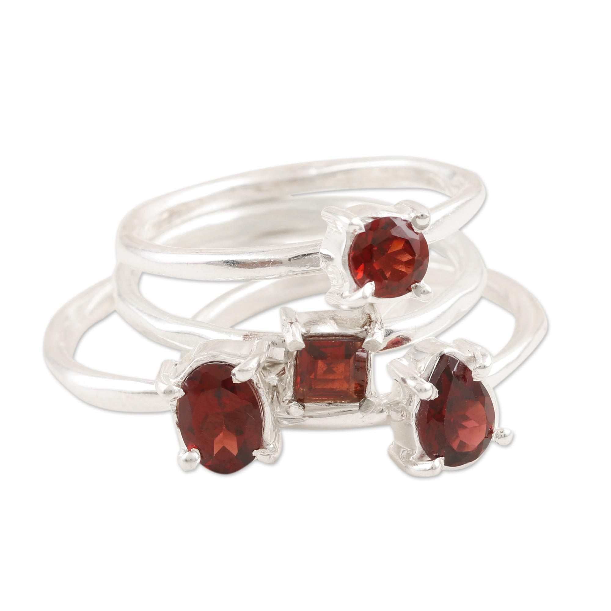 NOVICA Garnet stacking rings, 'Fiery Foursome' (set of 4) - Walmart.com