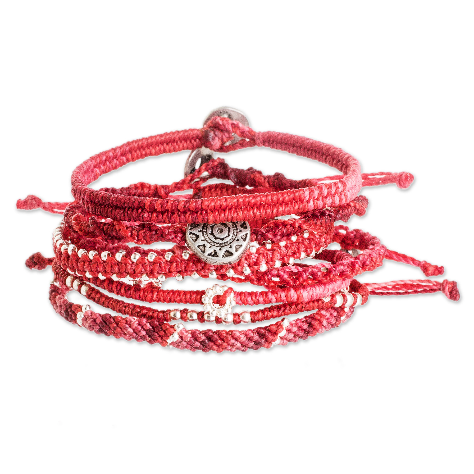 NOVICA Glass beaded macrame bracelets, 'Boho Histories in Red' (set of 7) - Walmart.com
