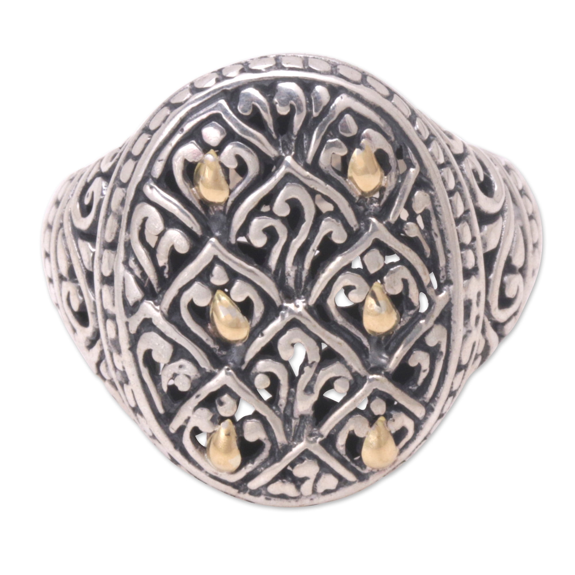 NOVICA Gold-accented signet ring, 'Rice Terrace' - Walmart.com