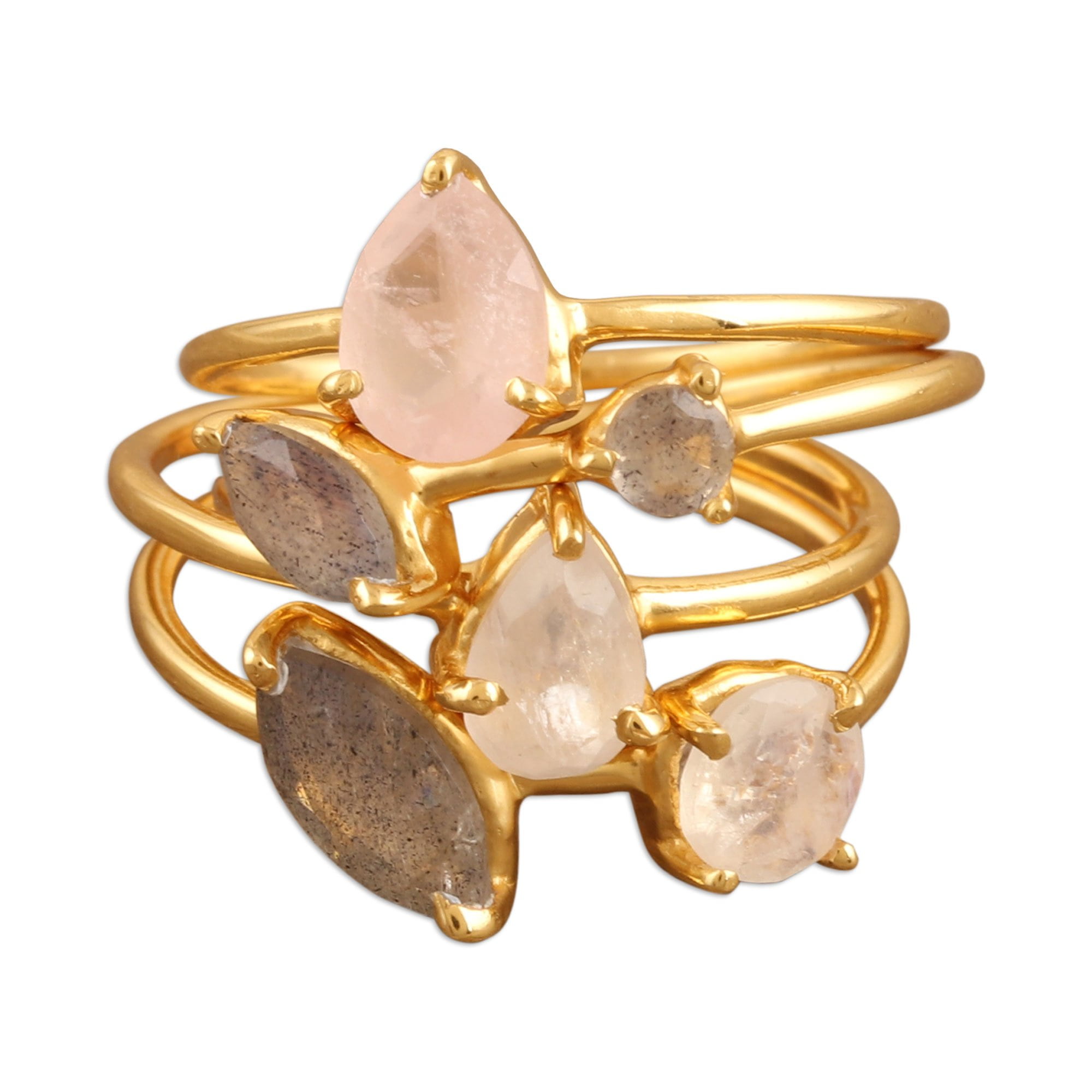 NOVICA Gold-plated gemstone stacking rings, 'Sparkling Stars' (set of 4 ...