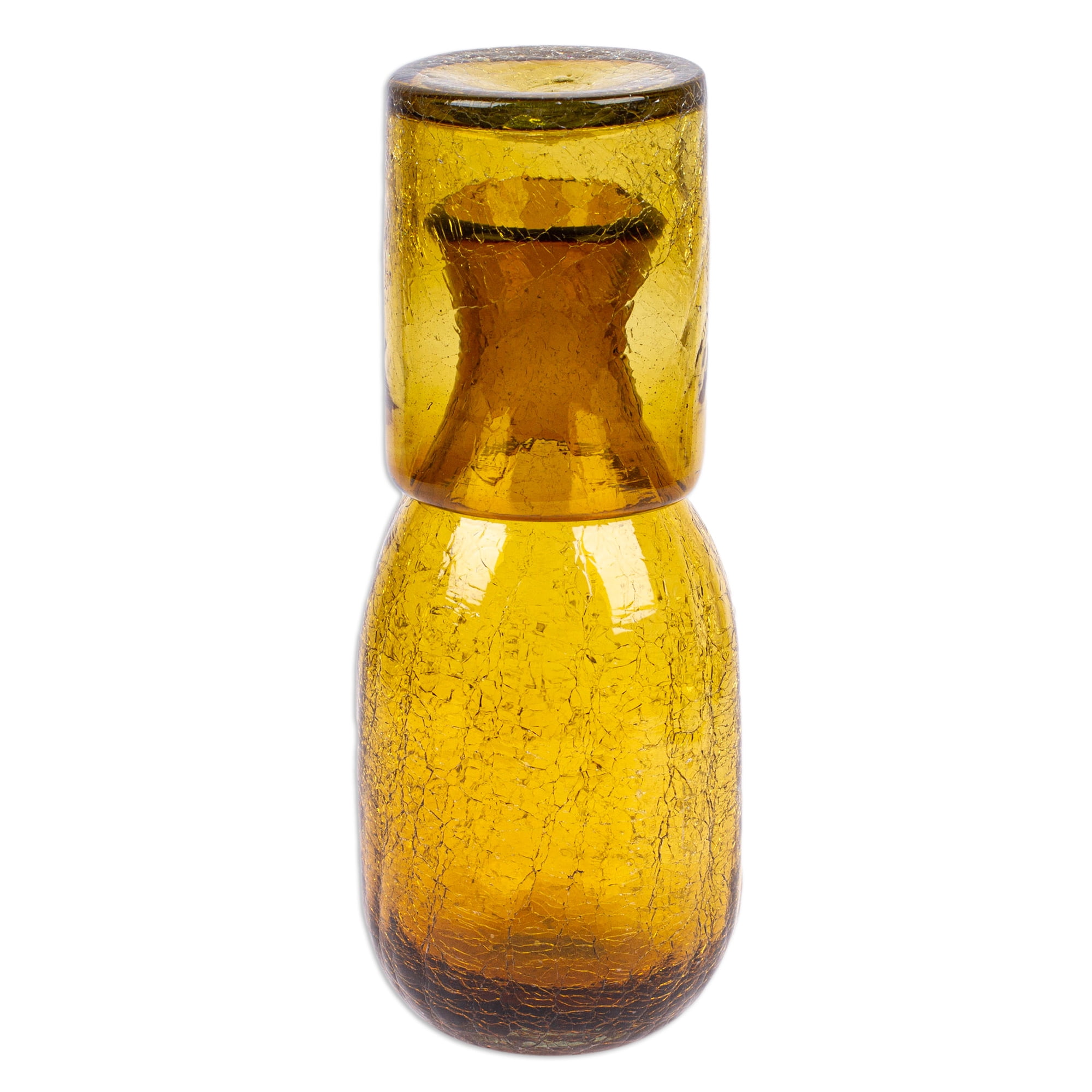 NOVICA Handblown recycled glass carafe and glass set, 'Textured Amber ...