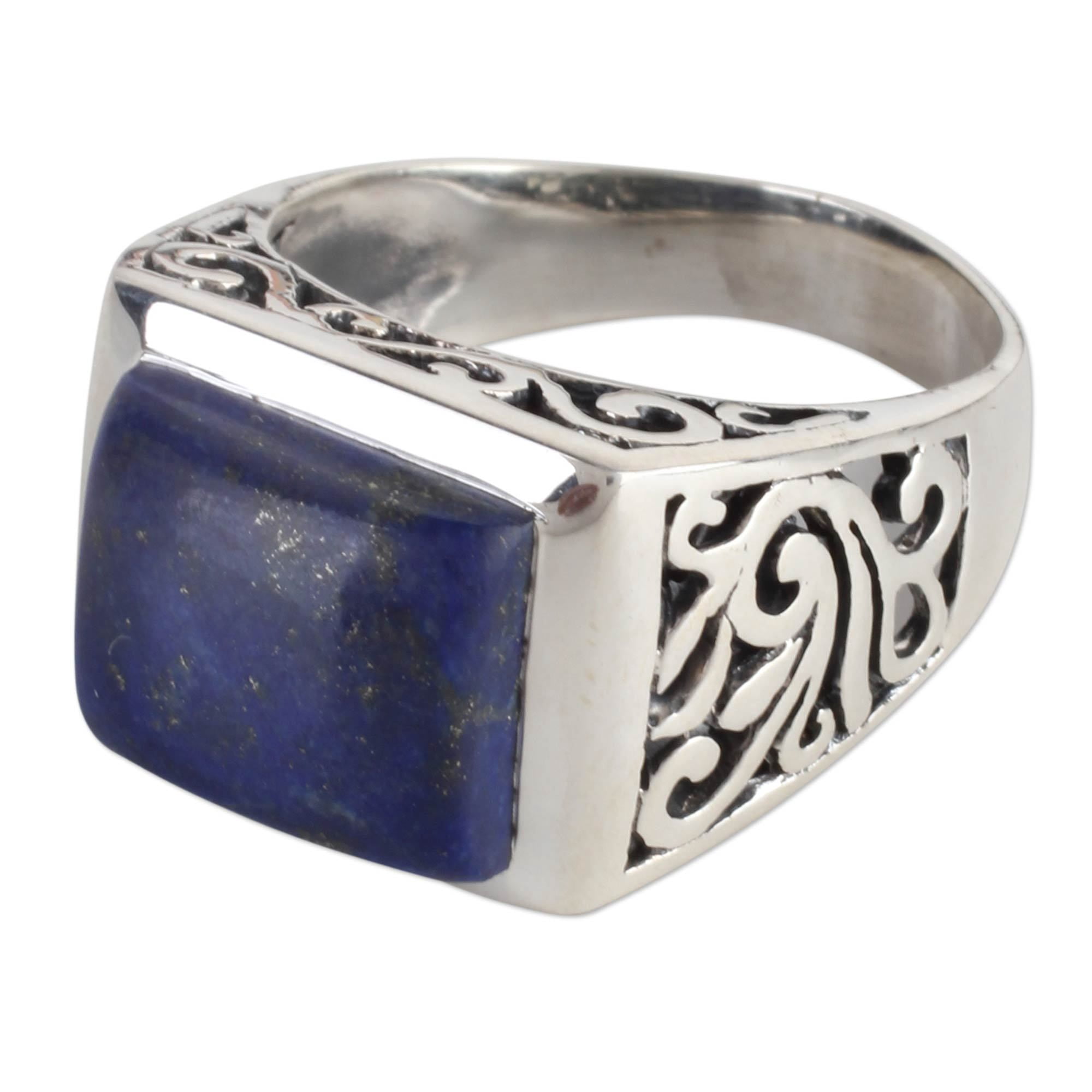 NOVICA Lapis lazuli single stone ring, 'Gracious Blue' - Walmart.com