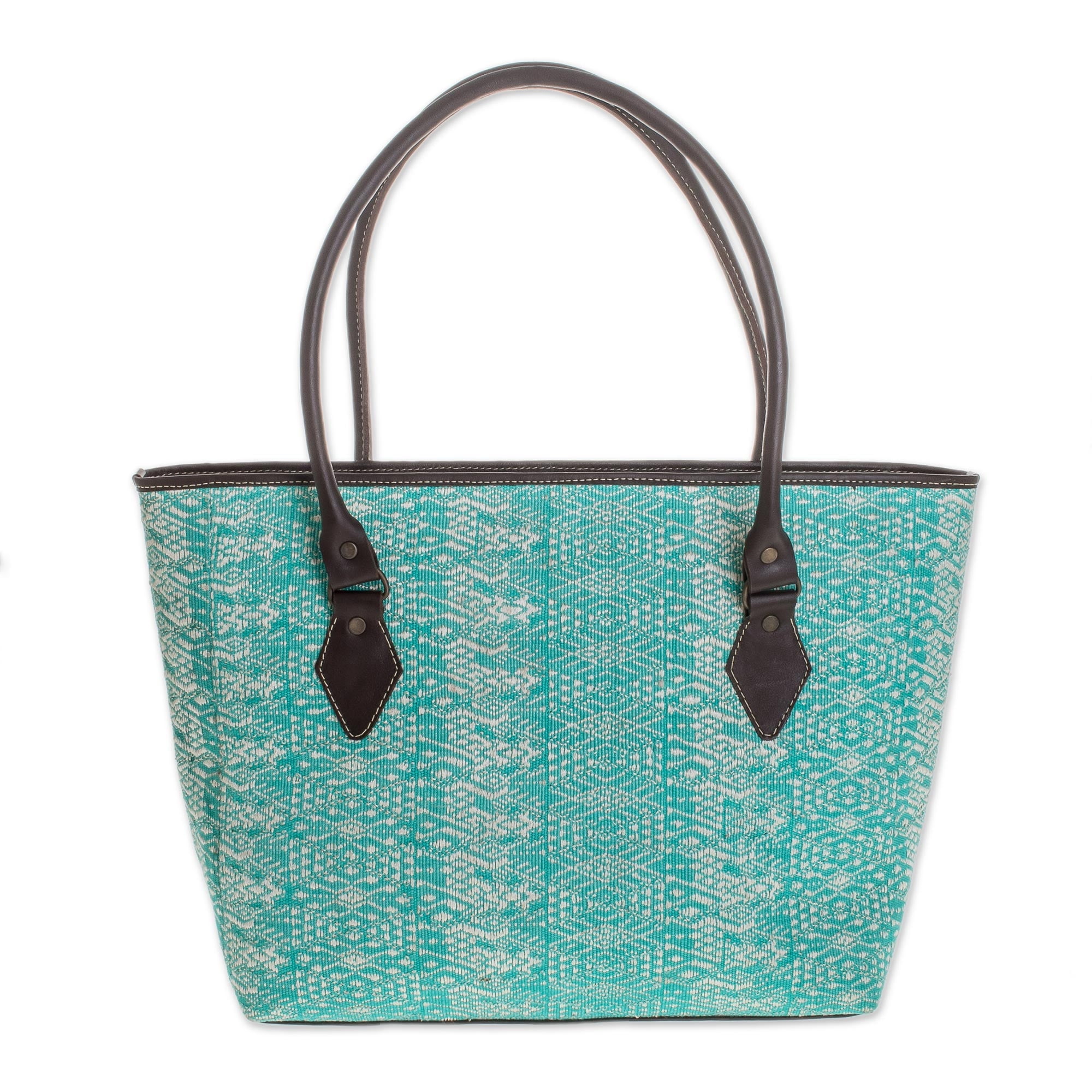 NOVICA Leather accent cotton shoulder bag, 'Over Guatemalan Lands ...