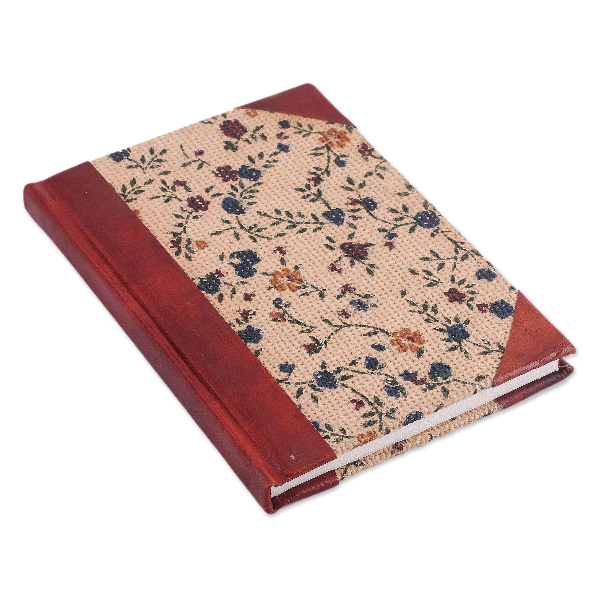 NOVICA Leather accent jute journal, 'Flowering Memories' - Walmart.com