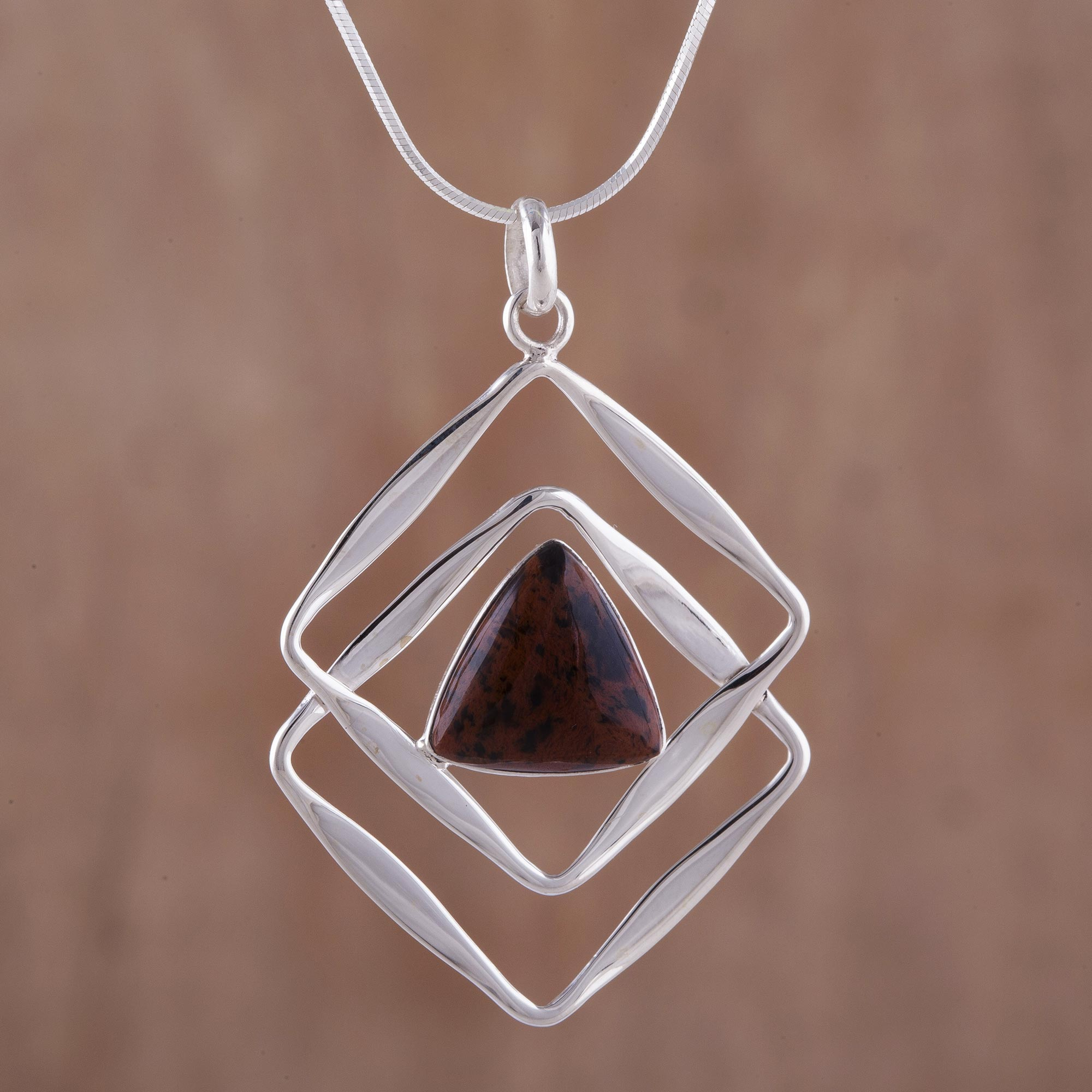 NOVICA Mahogany obsidian pendant necklace, 'Modern Inca' - Walmart.com
