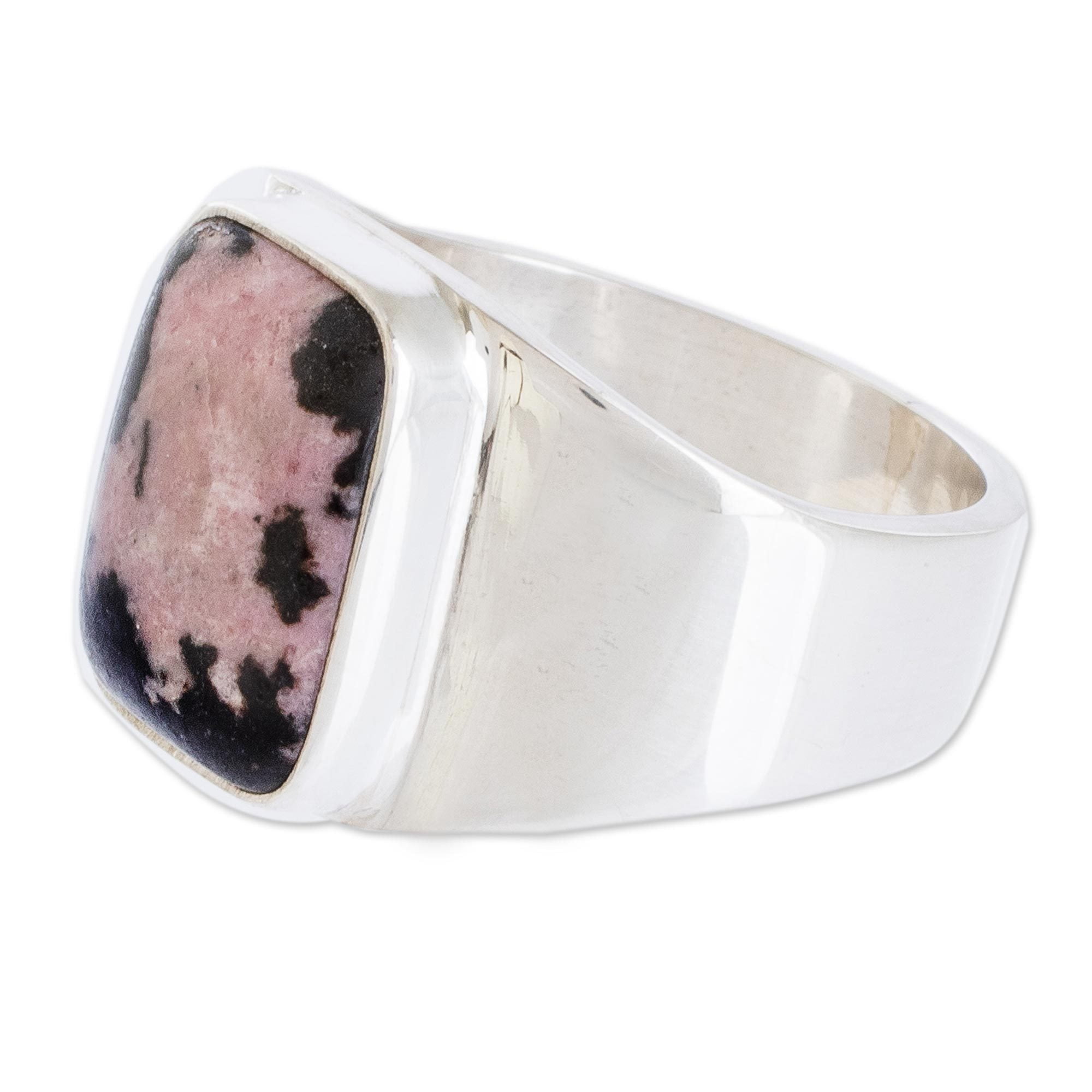 NOVICA Artisan Handmade Men's Rhodonite Single Stone Ring Statement ...
