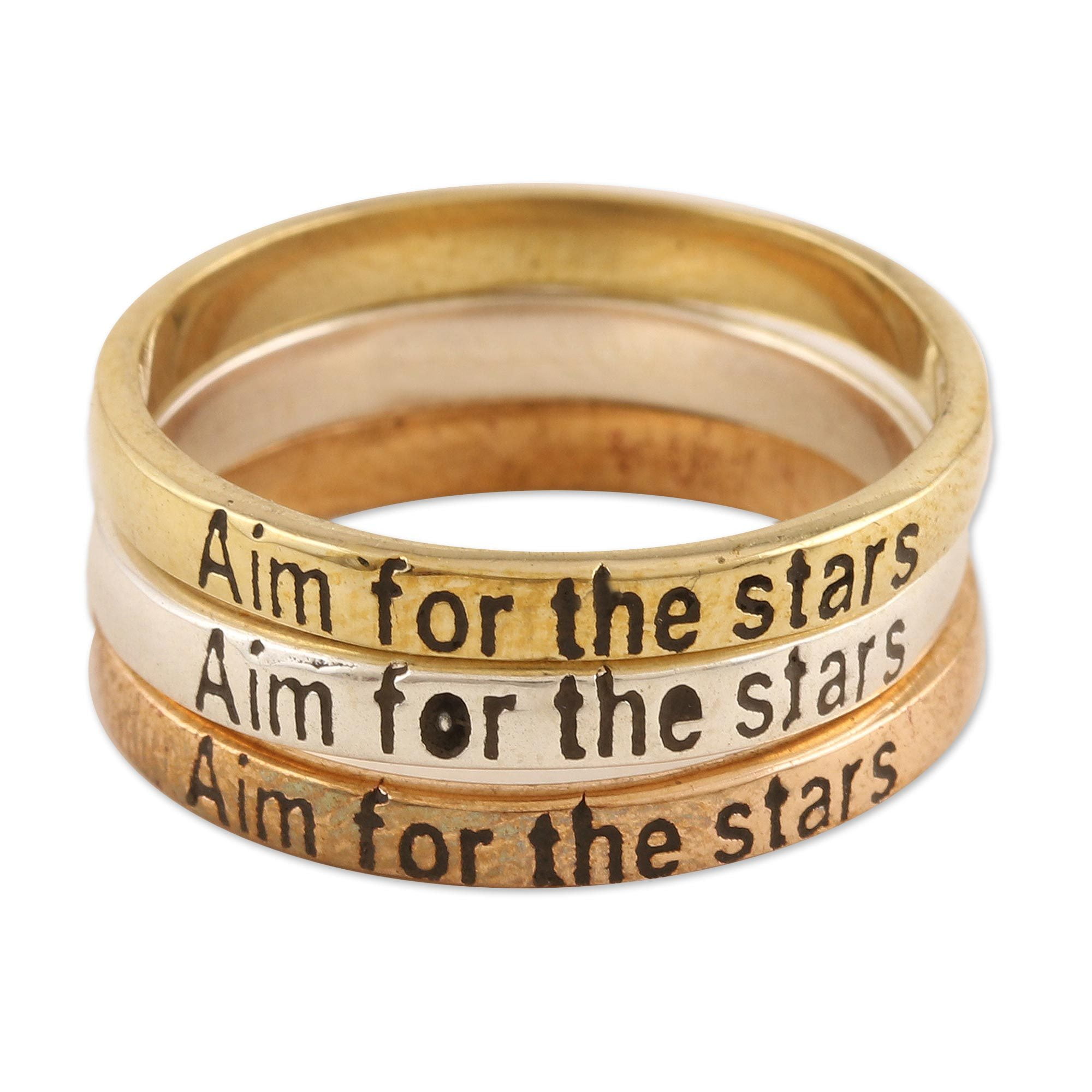 NOVICA Mixed metal stacking band rings, 'Triple Wish' (set of 3 ...