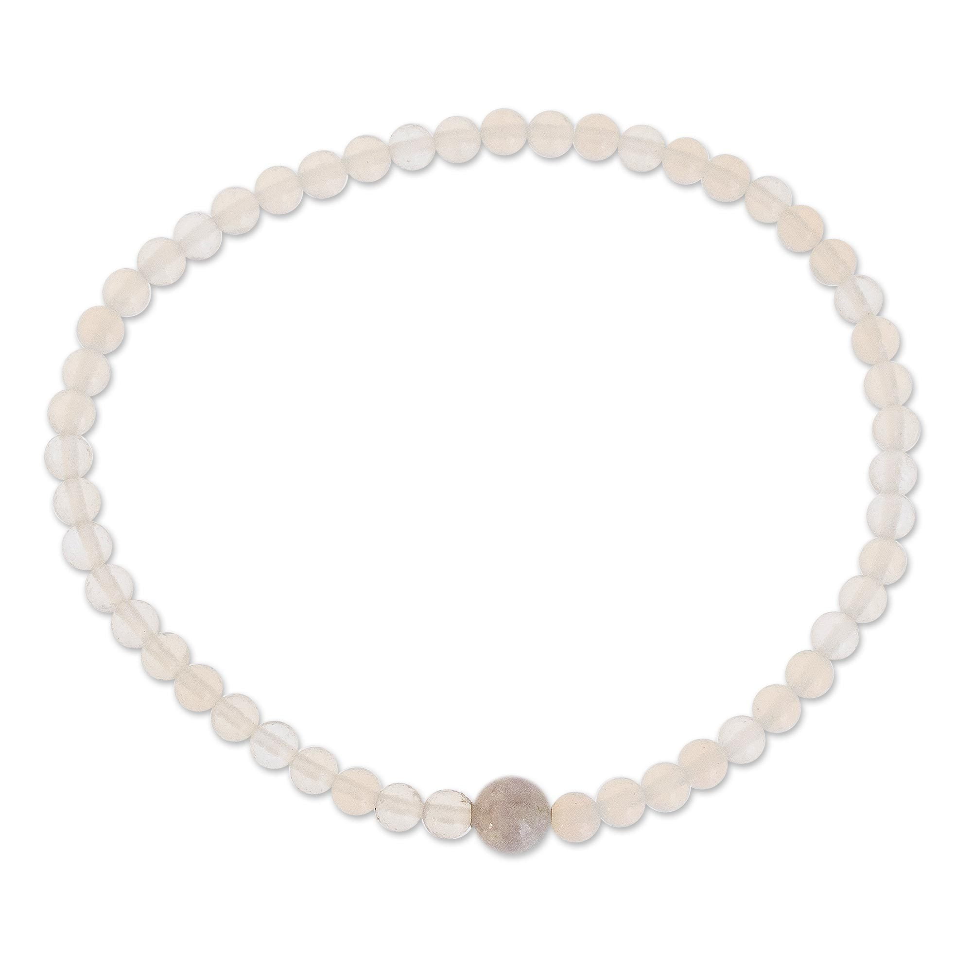 NOVICA Moonstone and Lilac Jade Beaded Bracelet from Guatemala, "Lunar ...