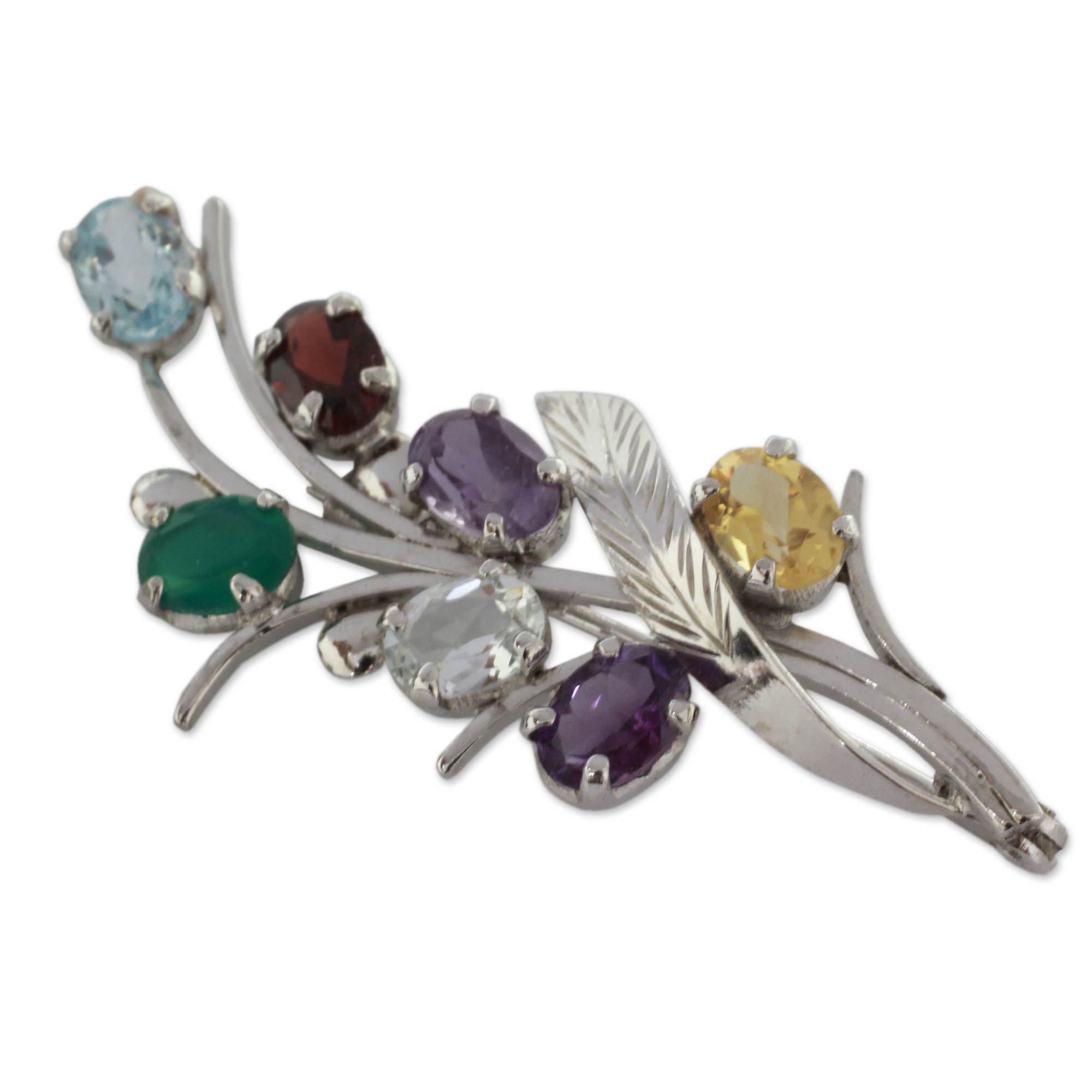 NOVICA Multi gemstone brooch pin, 'Rainbow Bouquet' - Walmart.com