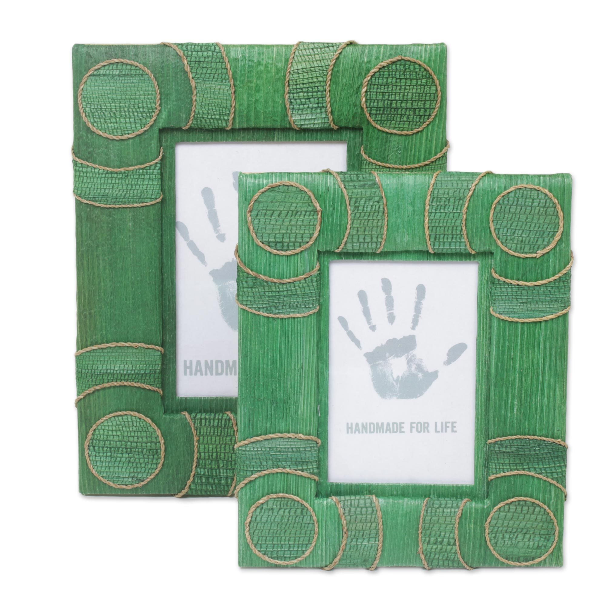 NOVICA Natural fiber photo frames, 'Circle of Memories in Green' (4x6 ...