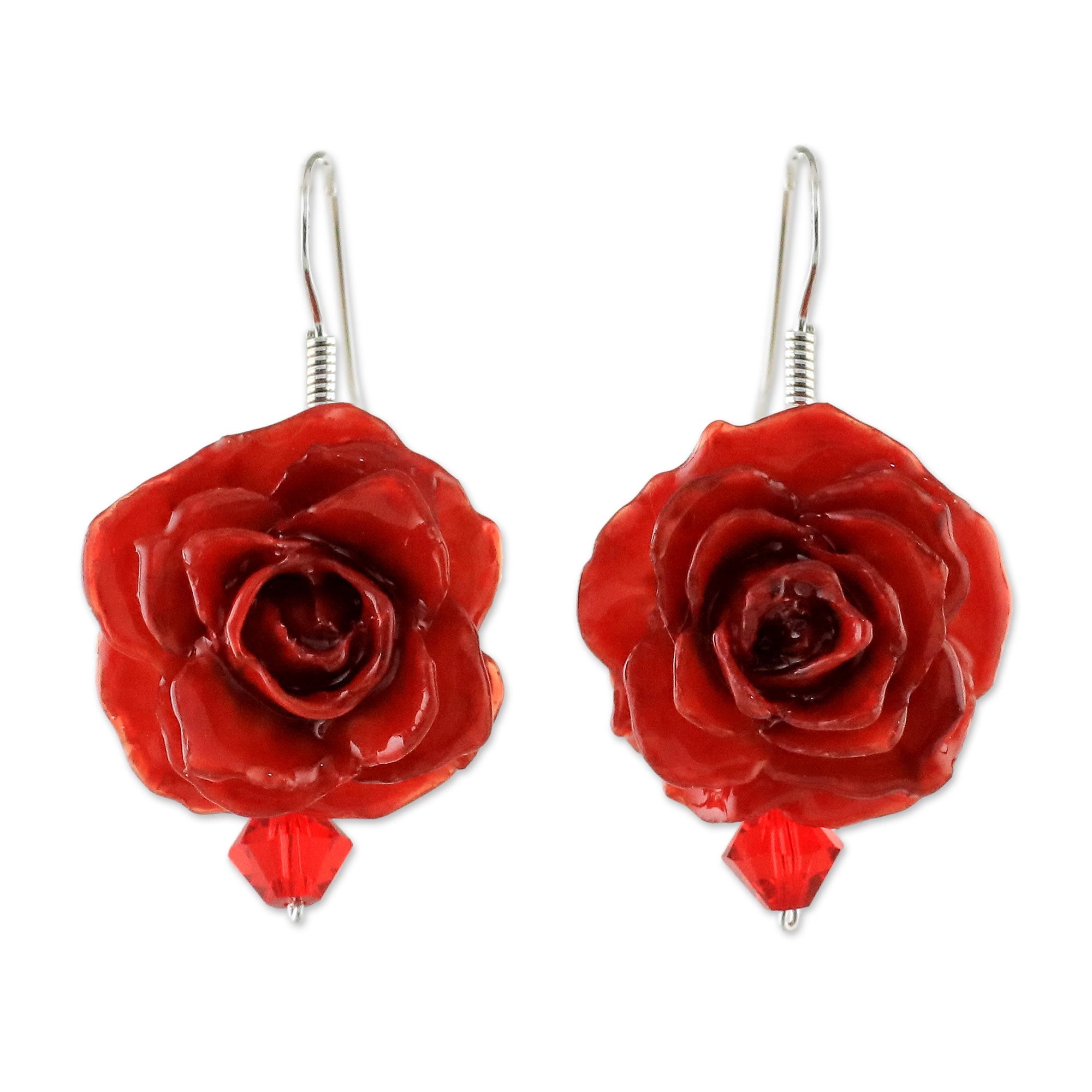 NOVICA Natural rose dangle earrings, 'Floral Temptation in Red ...