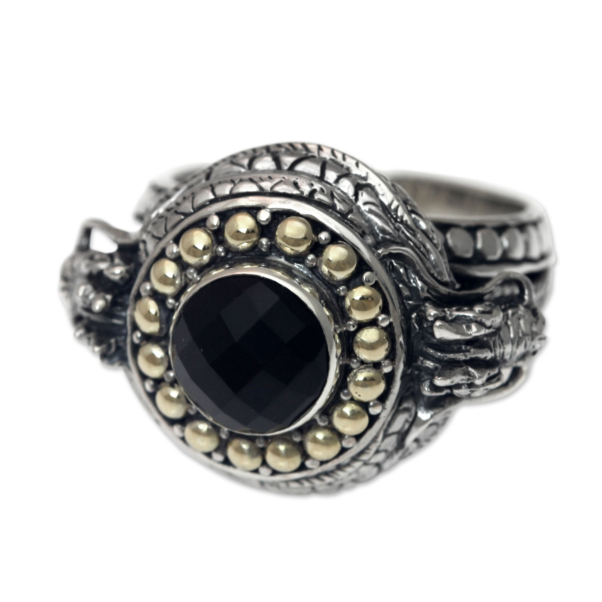 NOVICA Onyx and gold accent cocktail ring, 'Dragon Treasure' - Walmart.com