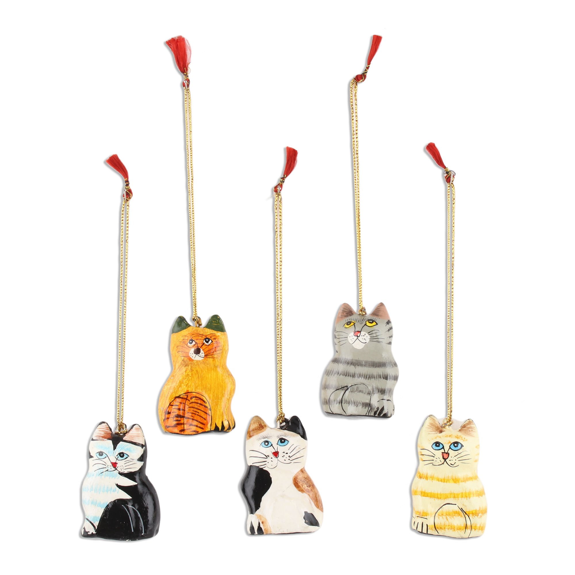 NOVICA Papier mache ornaments, 'Cute Kitty Cats' (set of 5) - Walmart.com