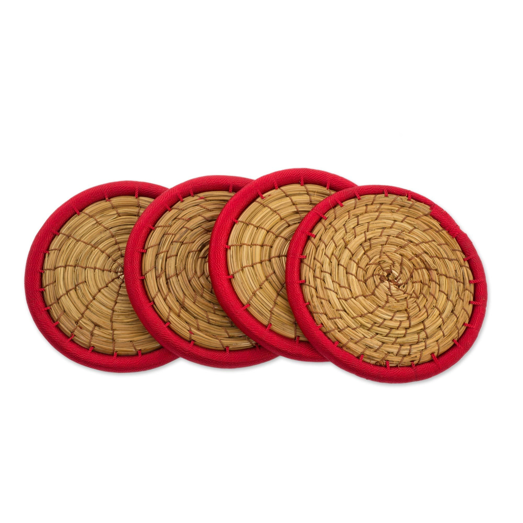 NOVICA Pine needle coasters, 'Latin Toast in Red' (set of 4) - Walmart.com
