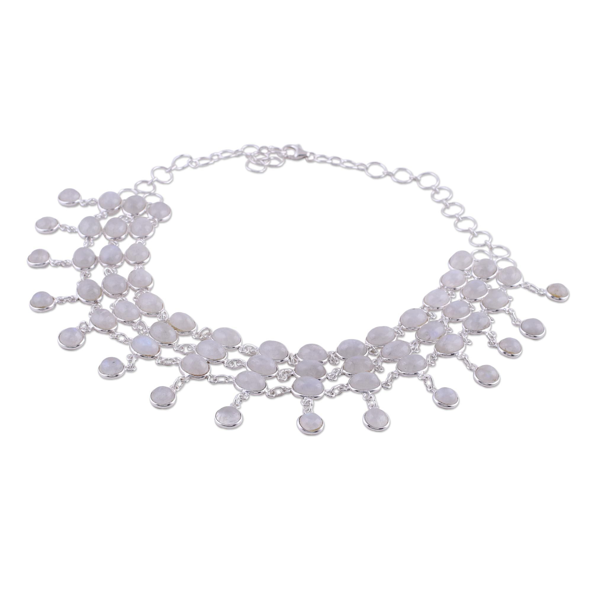 NOVICA Artisan Handmade Rainbow Moonstone Collarette Necklace Sterling ...