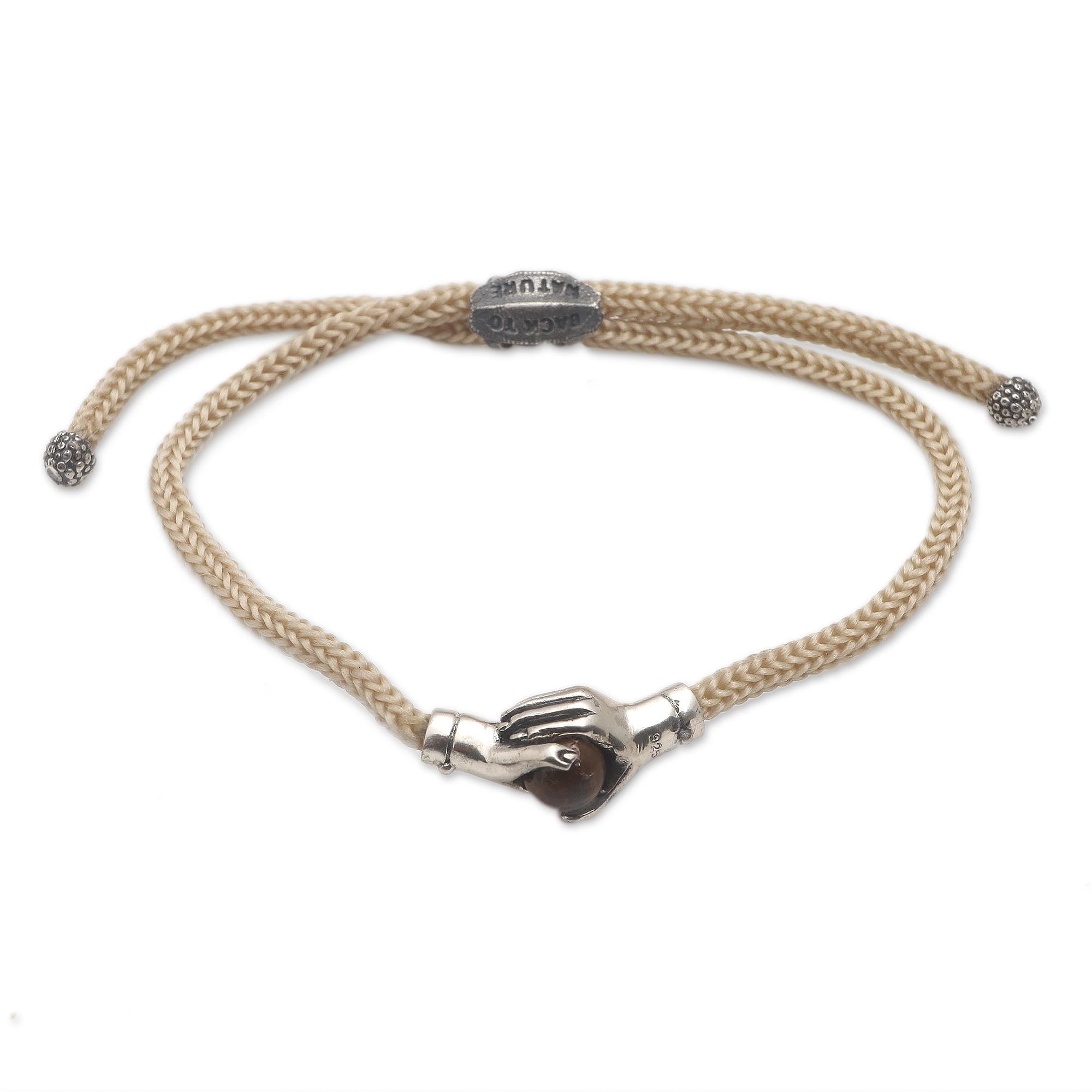 NOVICA Sterling Silver and tiger's eye unity bracelet, 'Silver Beige ...