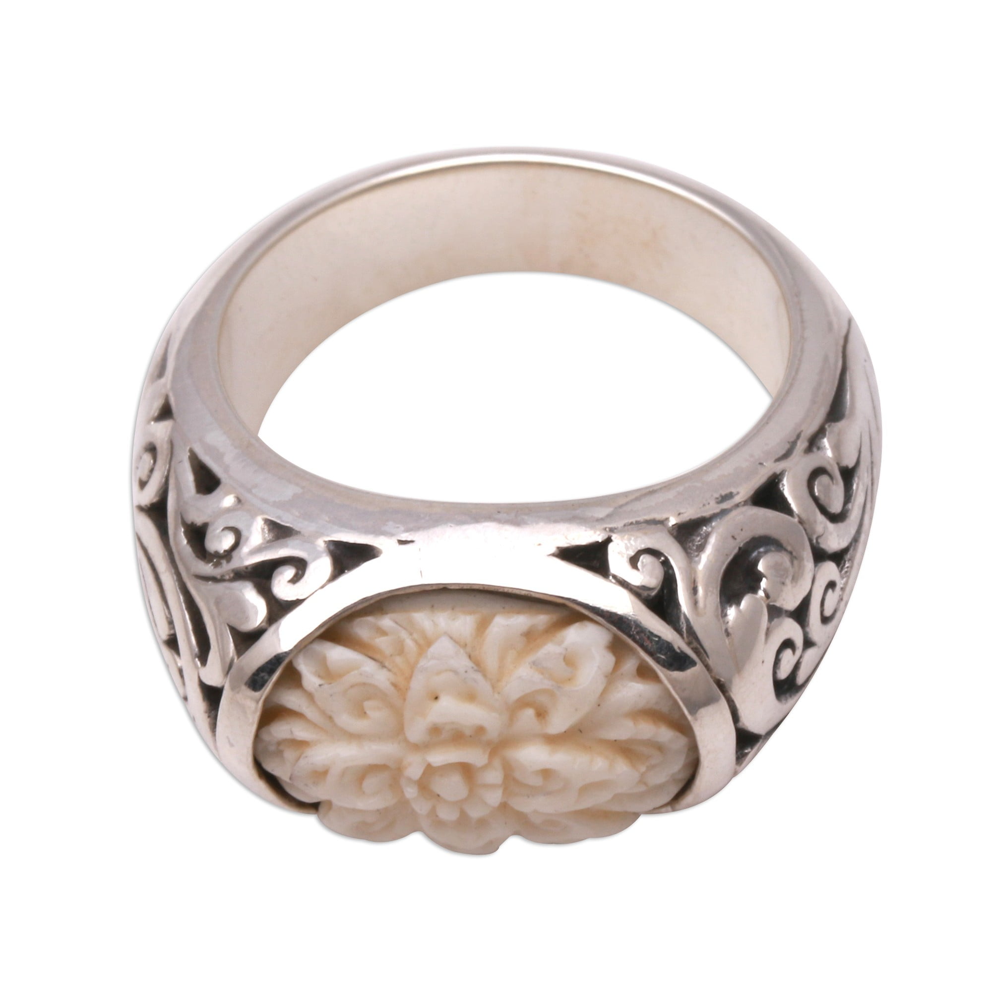 NOVICA Sterling silver and bone cocktail ring, 'Vine Flower' - Walmart.com