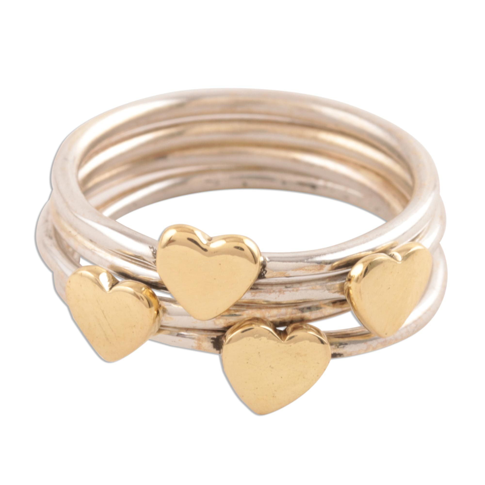 NOVICA Sterling silver band rings, 'Heart Royalty' (set of 4) - Walmart.com