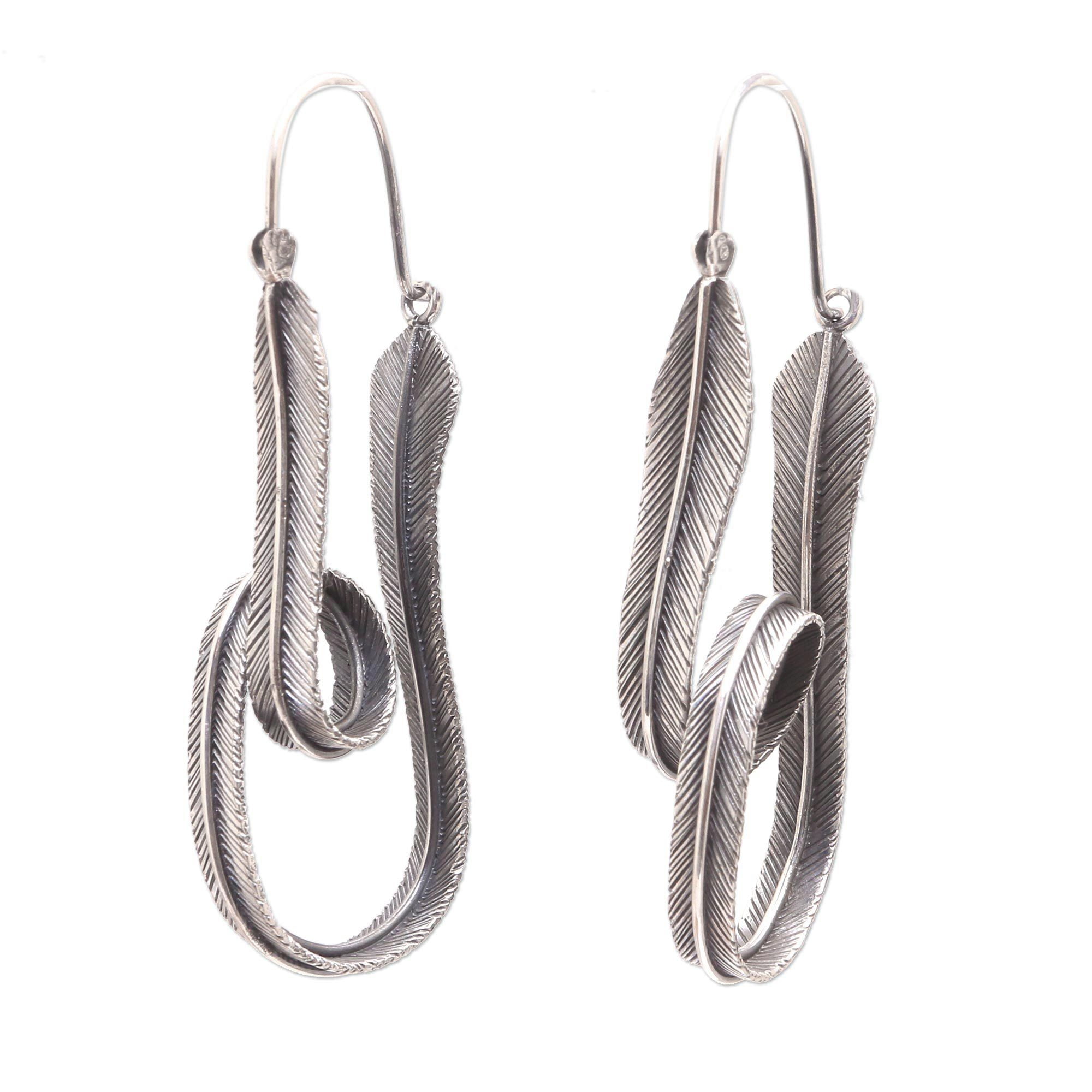 NOVICA Sterling silver hoop earrings, 'Dark Loops' - Walmart.com