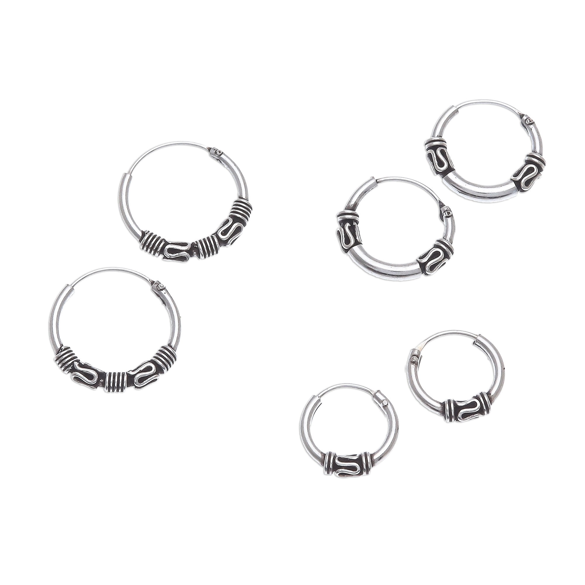 NOVICA Sterling silver hoop earrings, 'Thai Tradition' (set of 3 ...