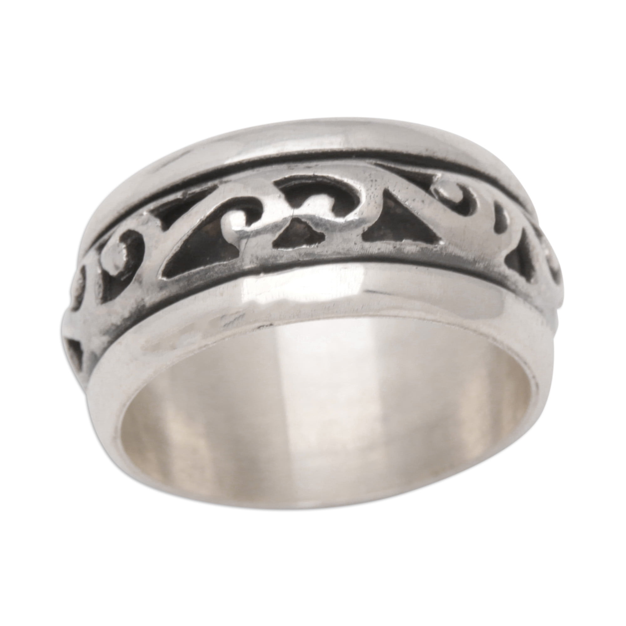 NOVICA Sterling silver meditation ring, 'Spinning Waves' - Walmart.com