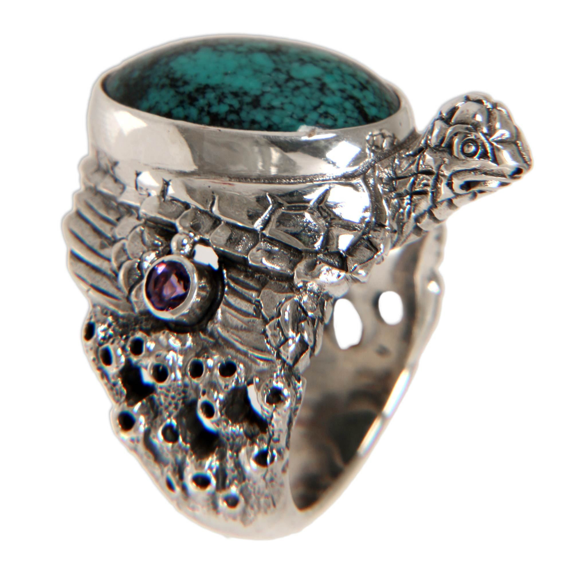 NOVICA Sterling silver ring, 'Teal Turtle' - Walmart.com