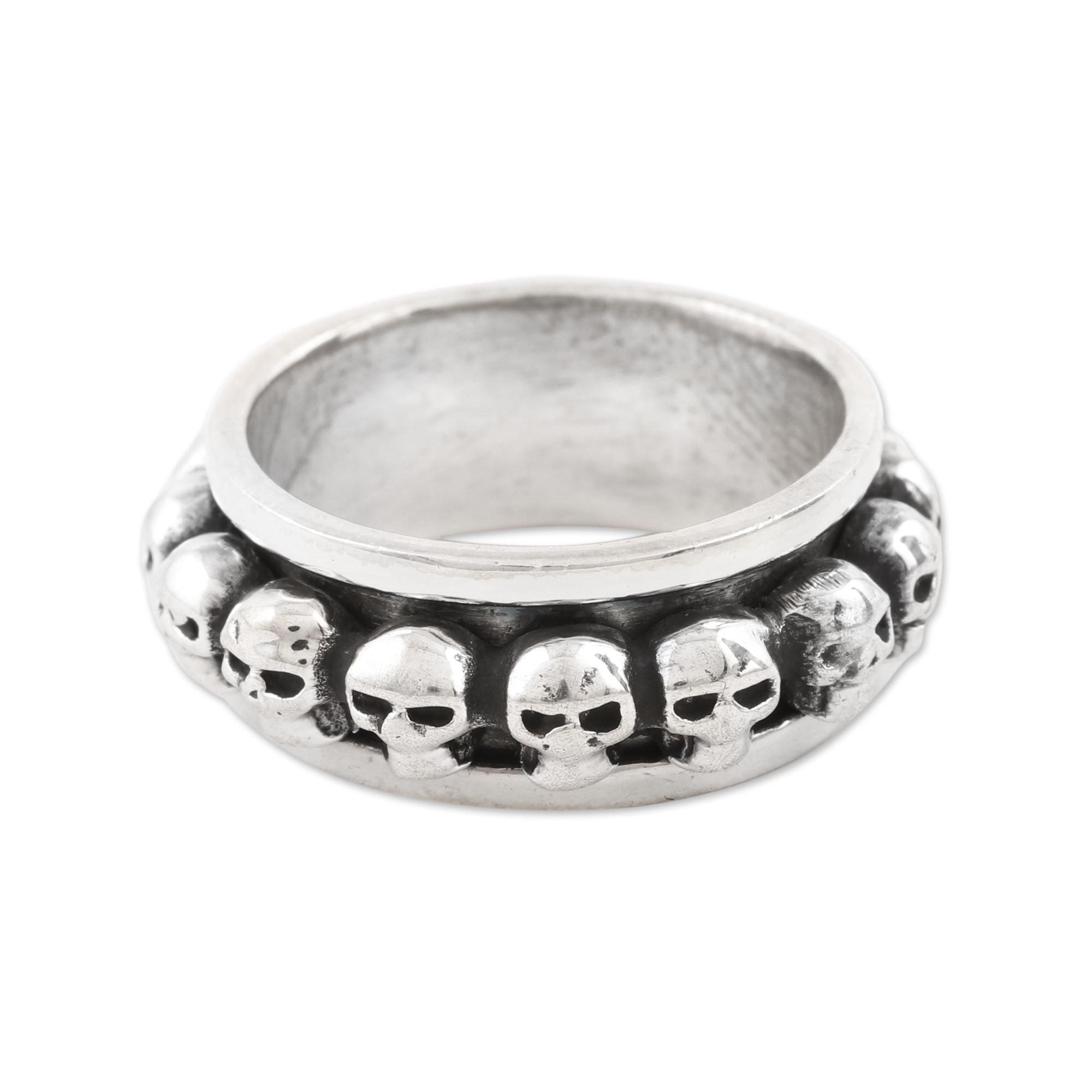 NOVICA Sterling silver spinner ring, 'Skull Row' - Walmart.com