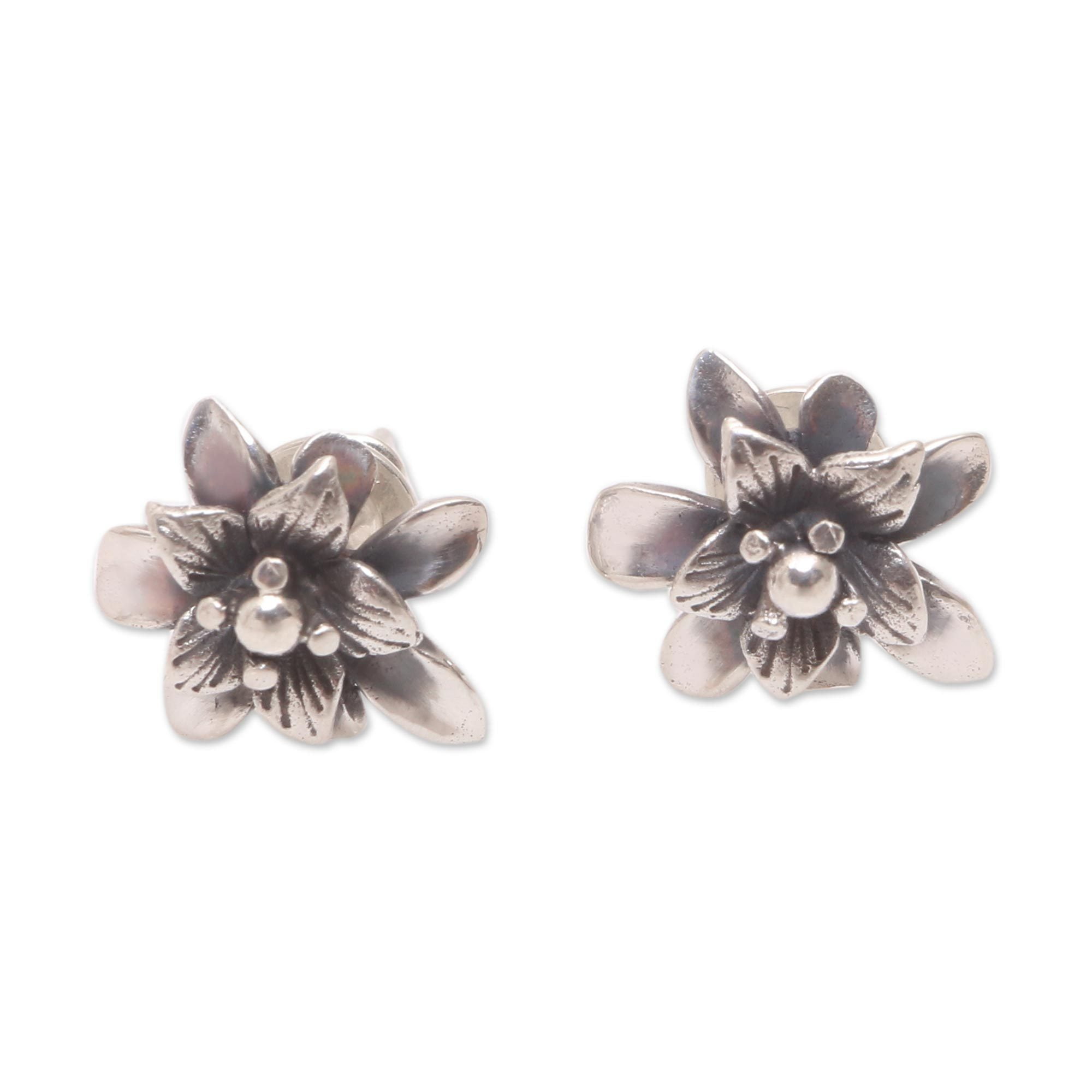 NOVICA Sterling silver stud earrings, 'Dreamy Lotus' - Walmart.com