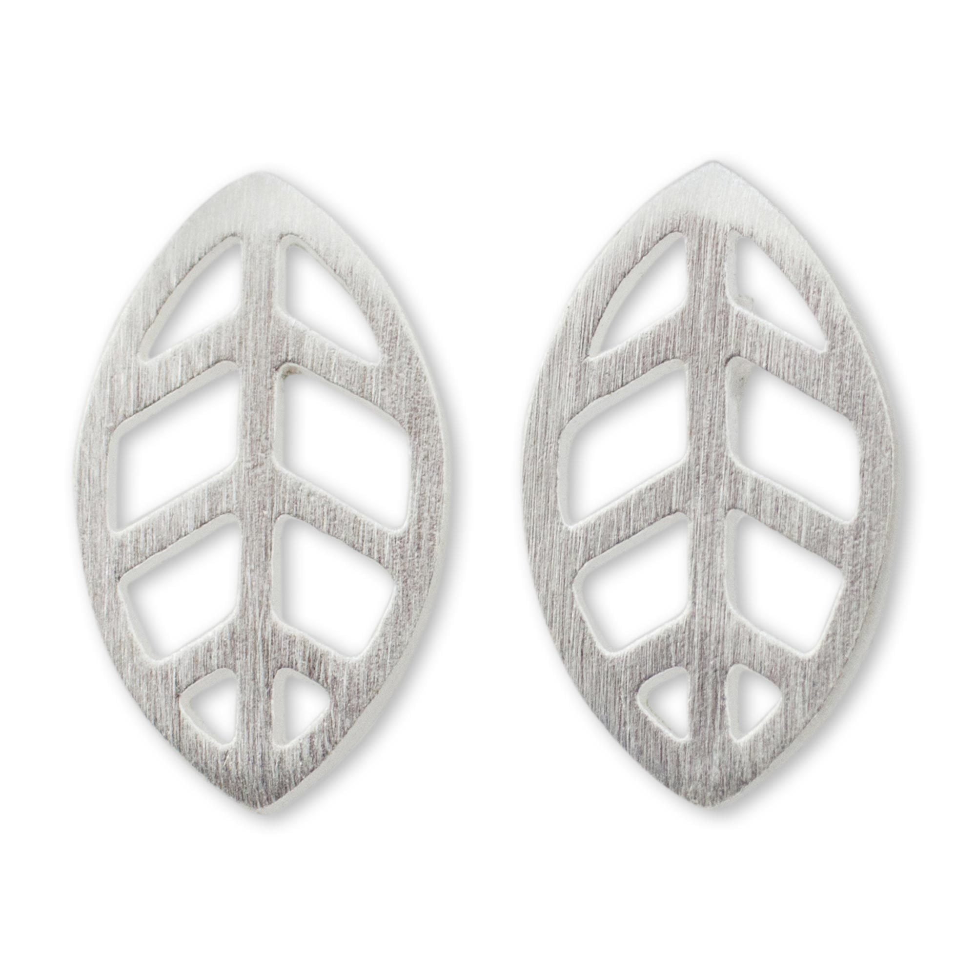 NOVICA Sterling silver stud earrings, 'Modern Leaf' - Walmart.com