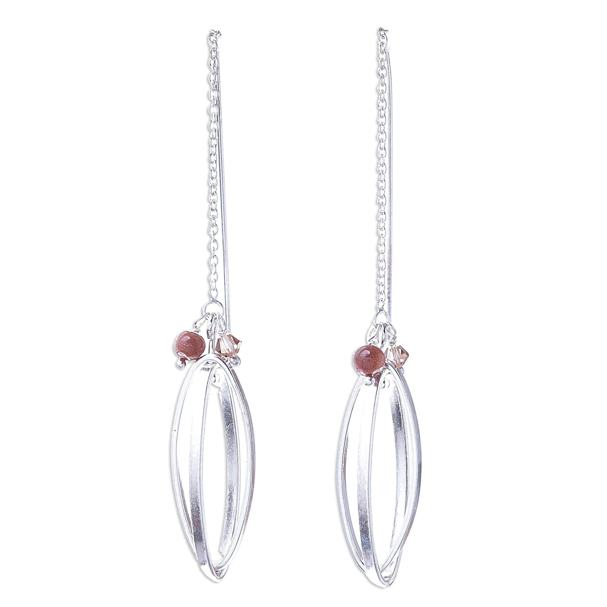 NOVICA Sterling silver with glass bead accent threader earrings ...