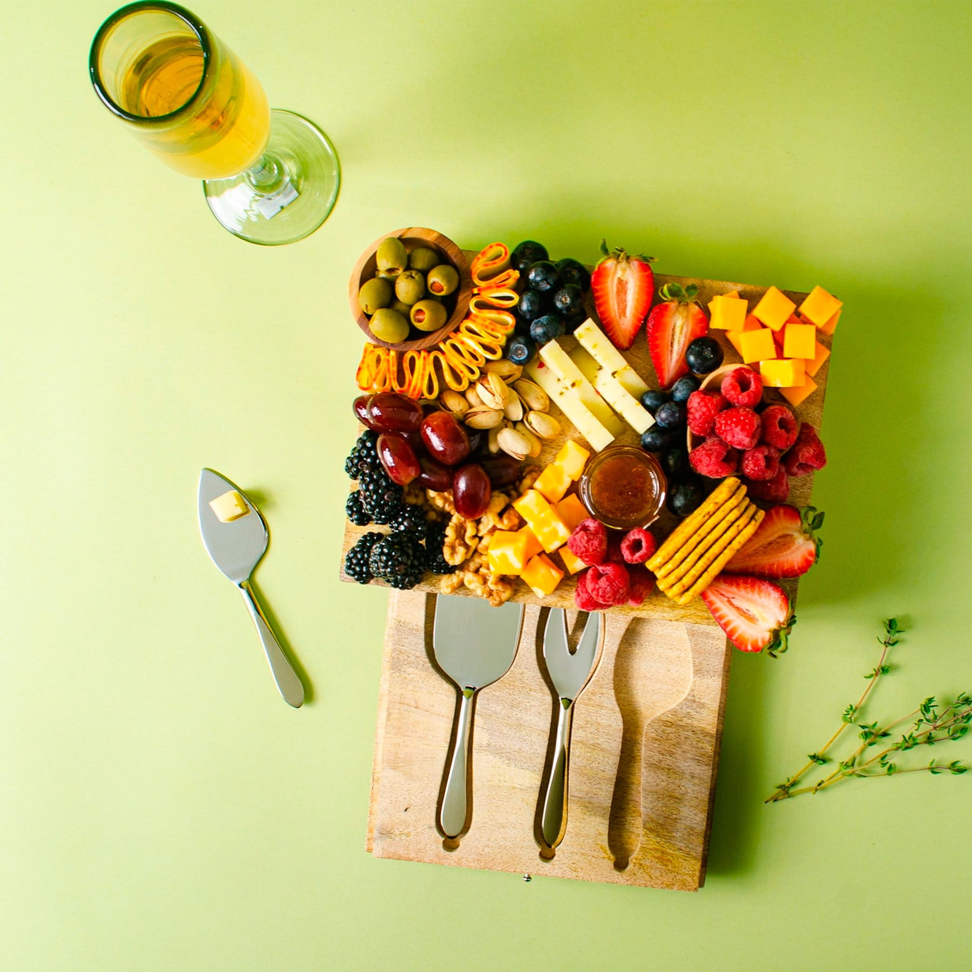NOVICA Wood charcuterie board and stainless steel cheese knives set ...