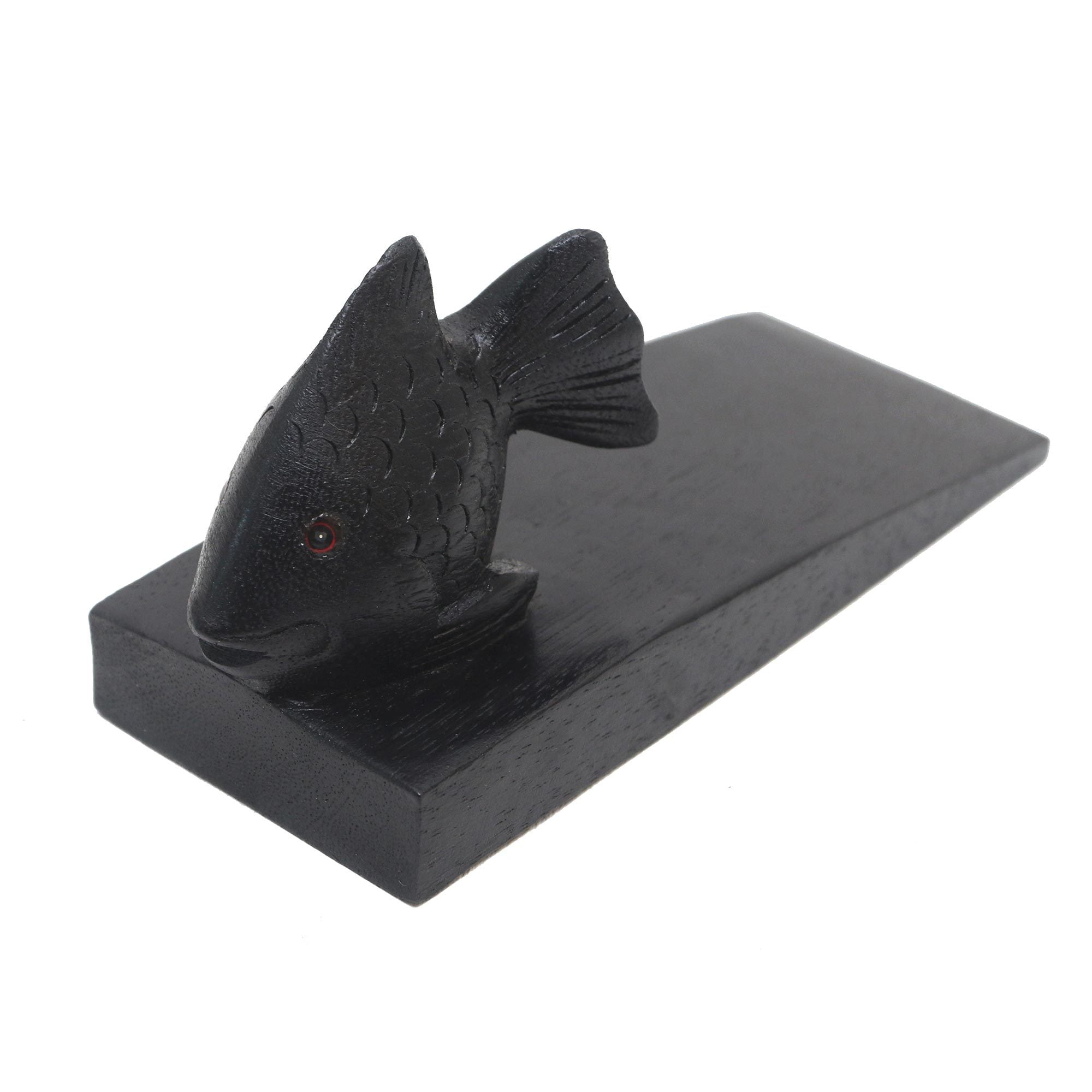 NOVICA Wood doorstop, 'Helpful Goldfish in Black' - Walmart.com