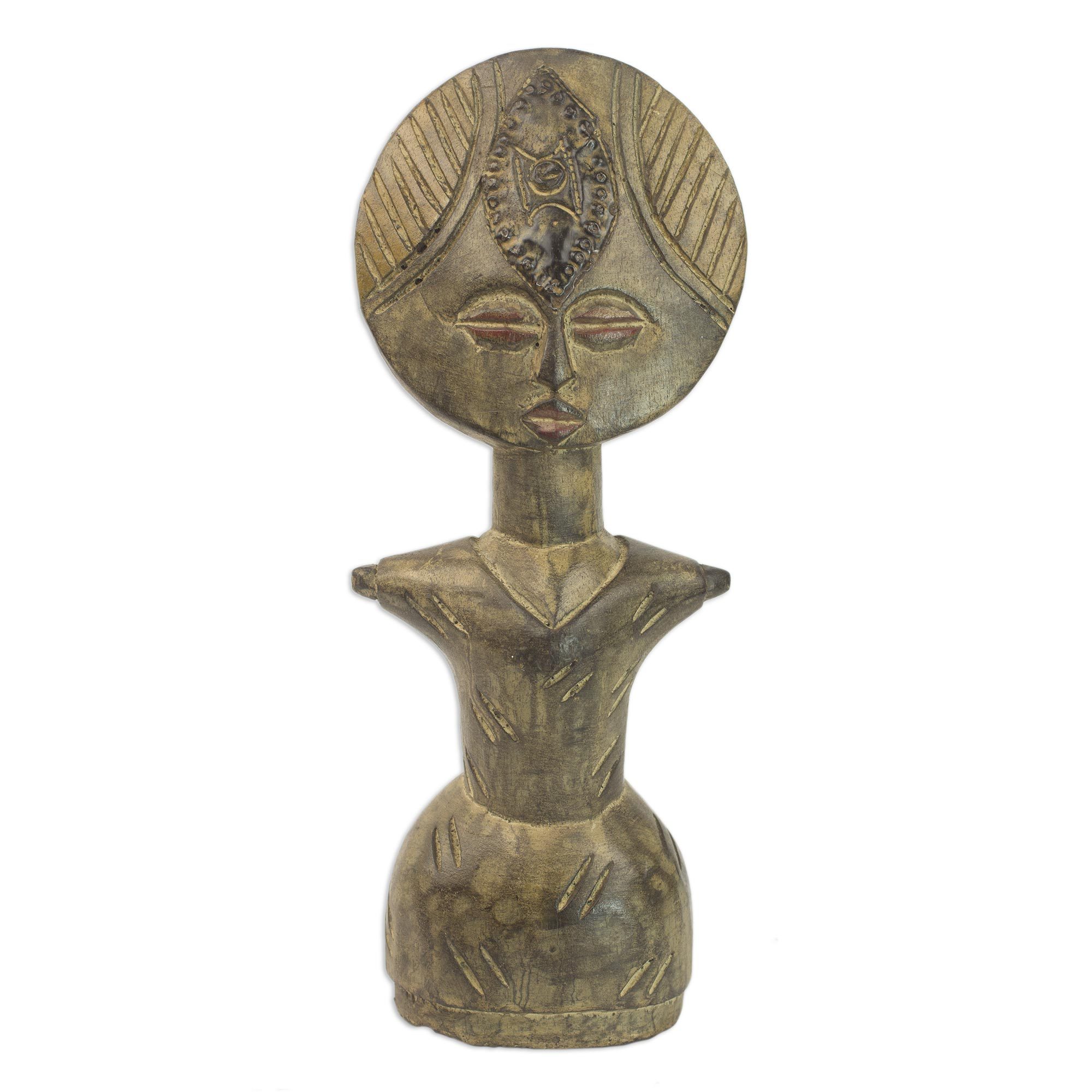 NOVICA Artisan Handmade Wood Fertility Doll Brown Ghana Sculpture ...