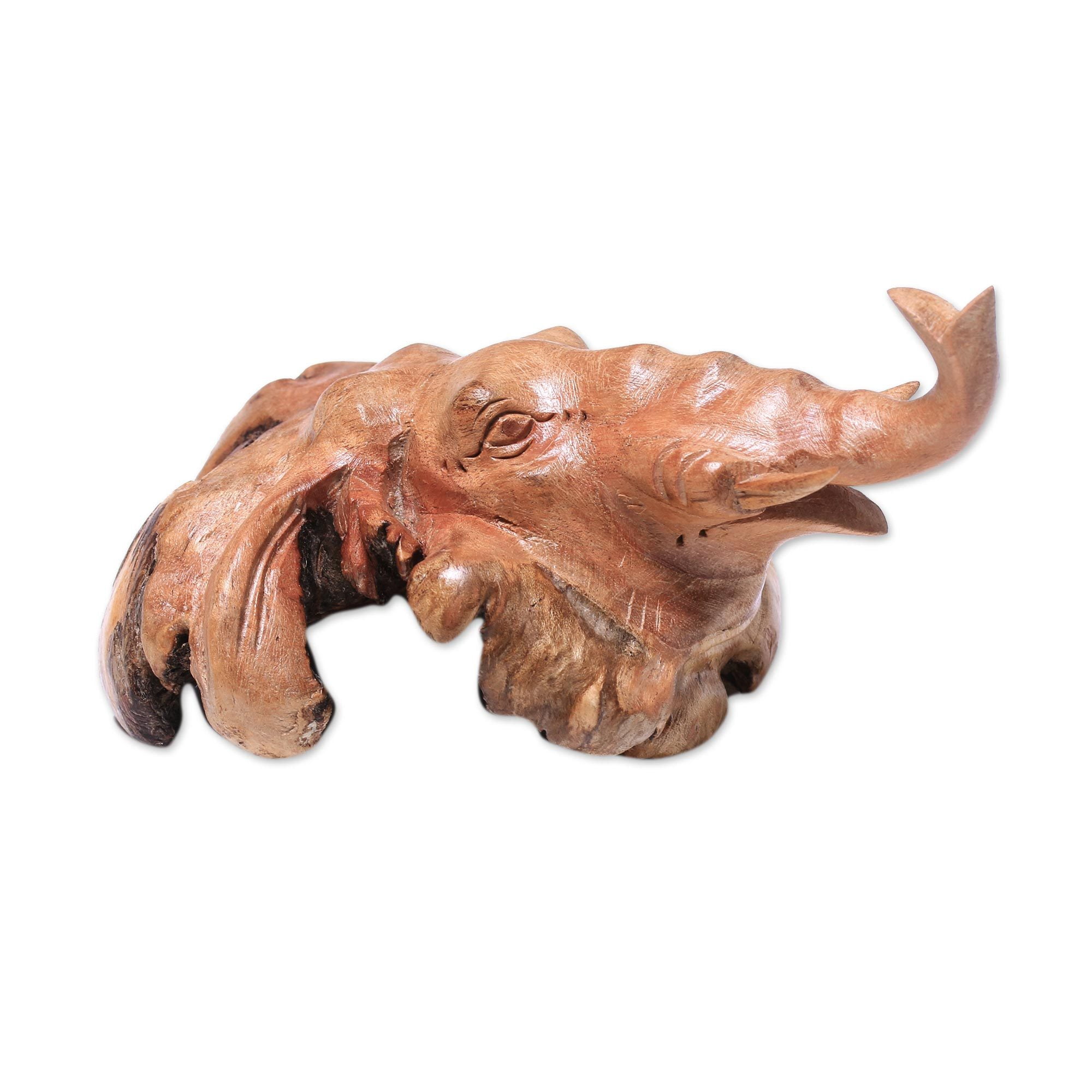 NOVICA Handmade Wood Figurine Benalu Elephant from Bali Brown Indonesia ...