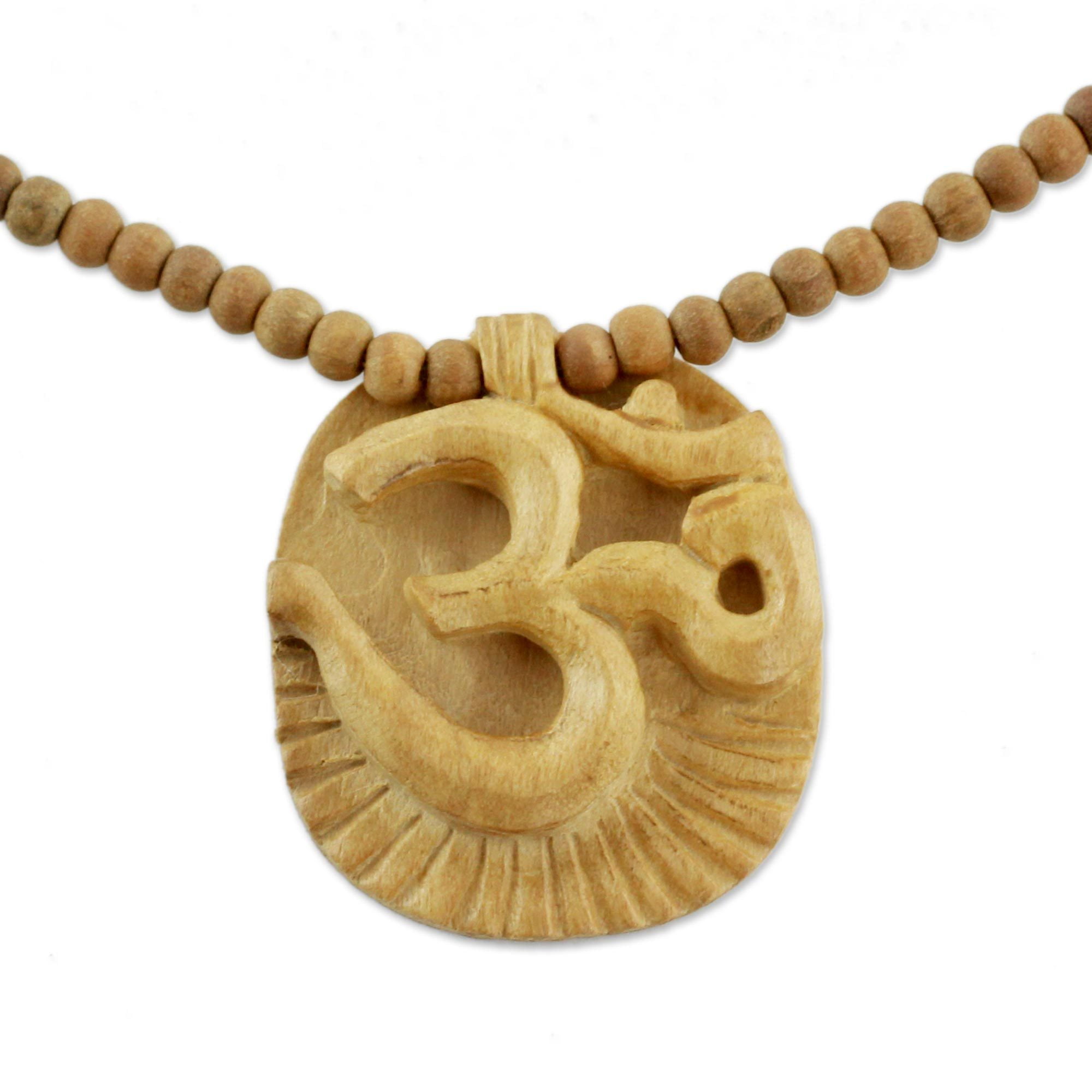 NOVICA Wood pendant necklace, 'Vedic Om' - Walmart.com