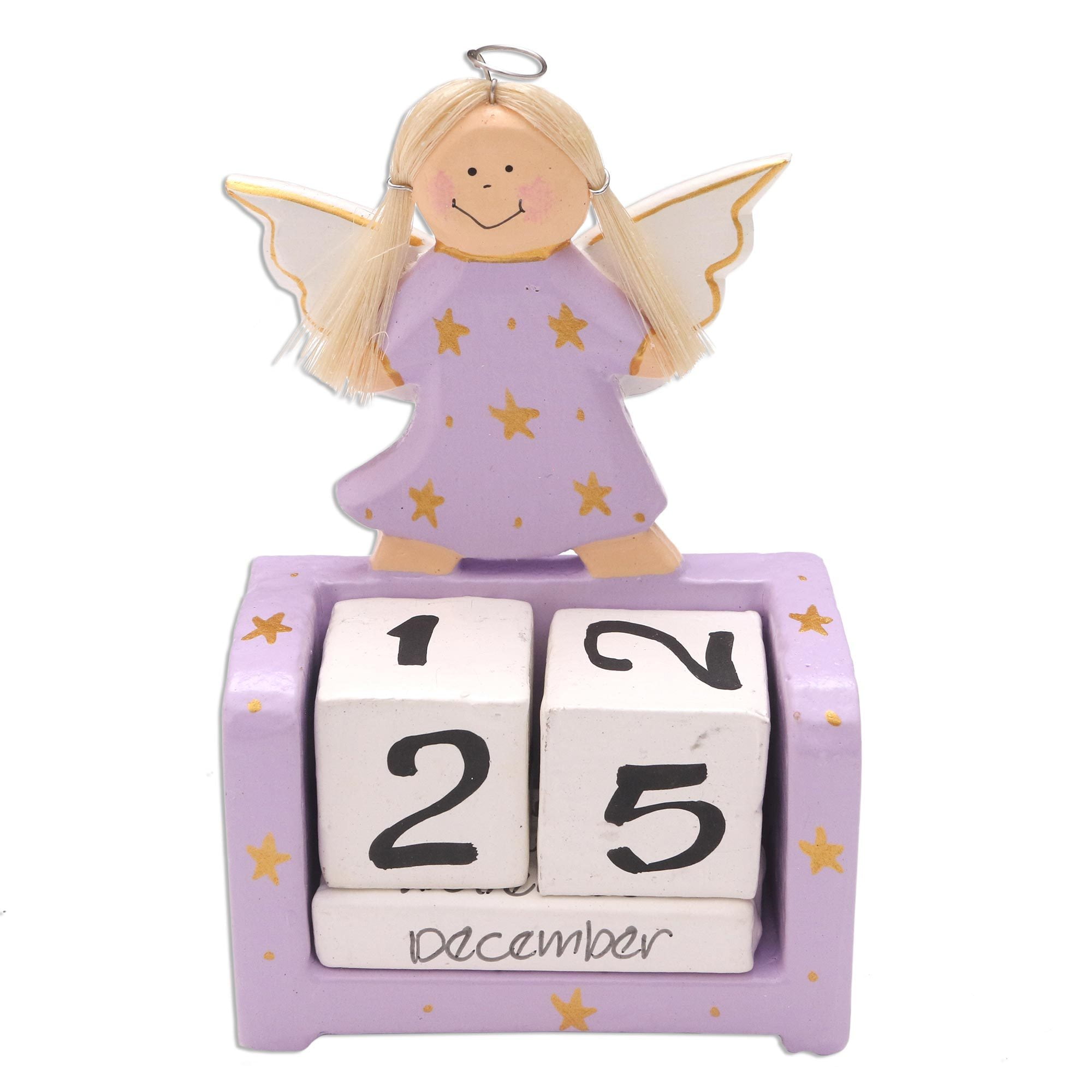 NOVICA Wood perpetual calendar, 'Angel Time in Lilac' - Walmart.com