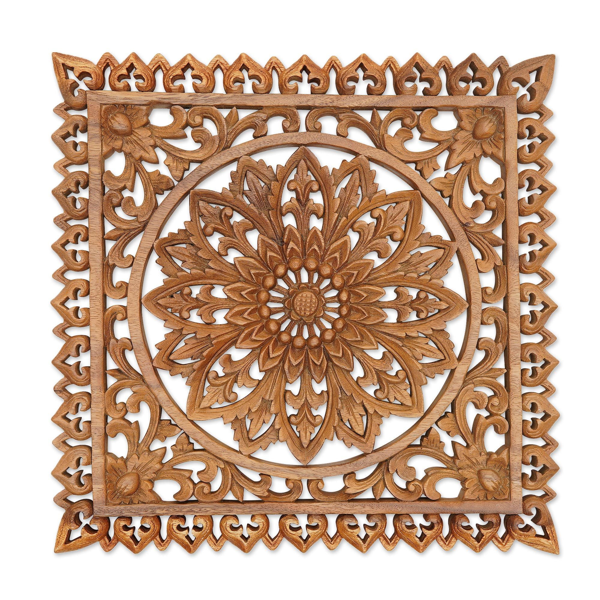 NOVICA Wood relief panel, 'Floral Shrine' - Walmart.com