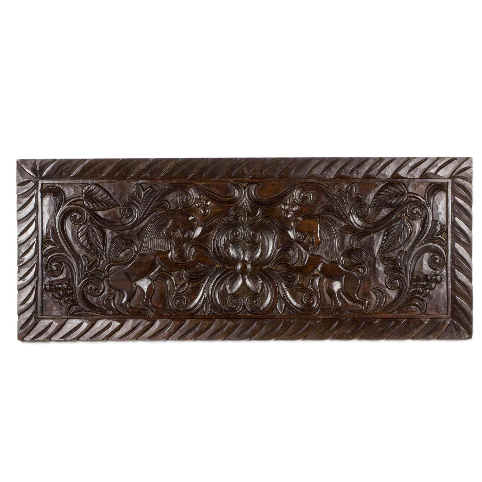 NOVICA Wood relief panel, 'Guardian Lions' - Walmart.com