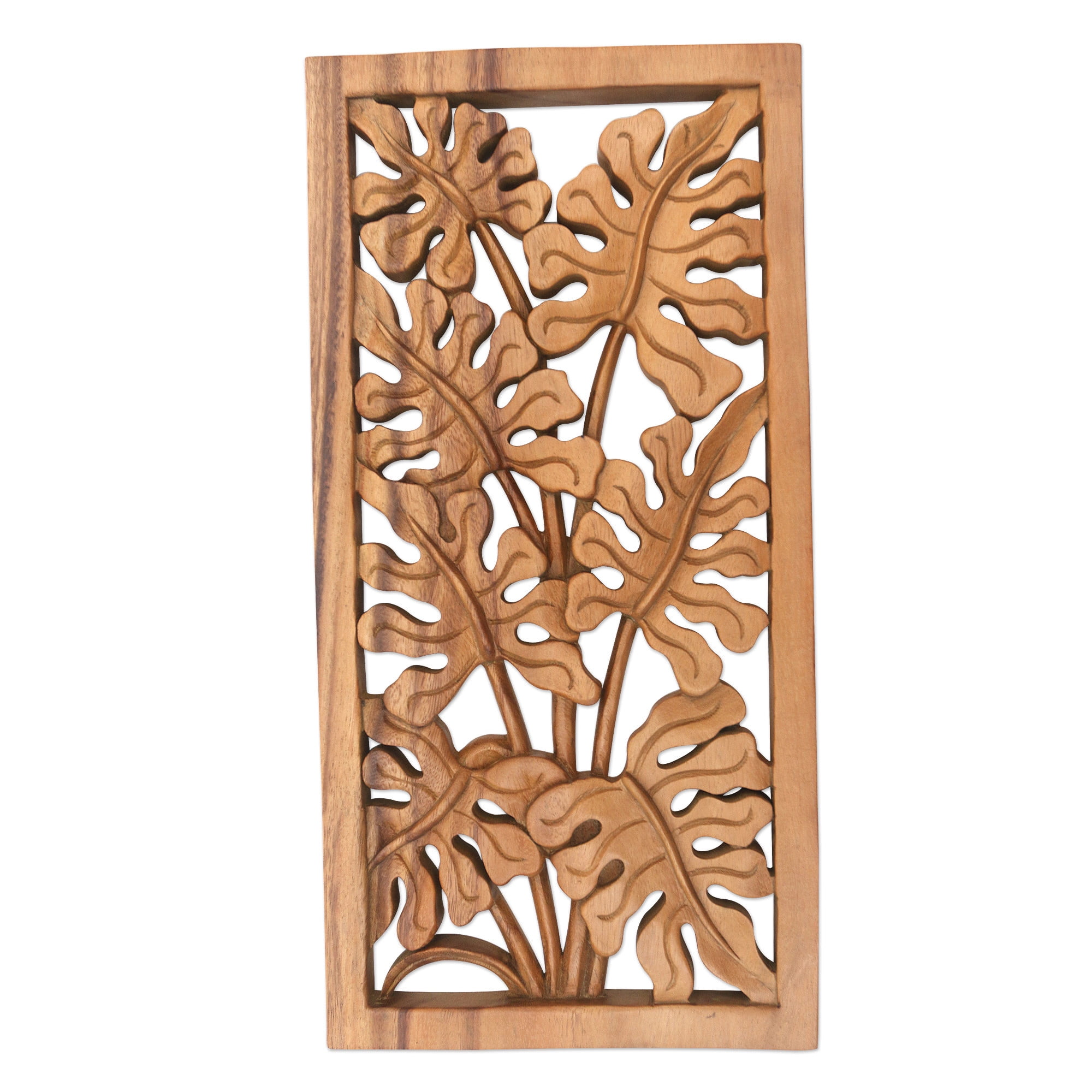 NOVICA Wood relief panel, 'Philodendron Leaves' - Walmart.com