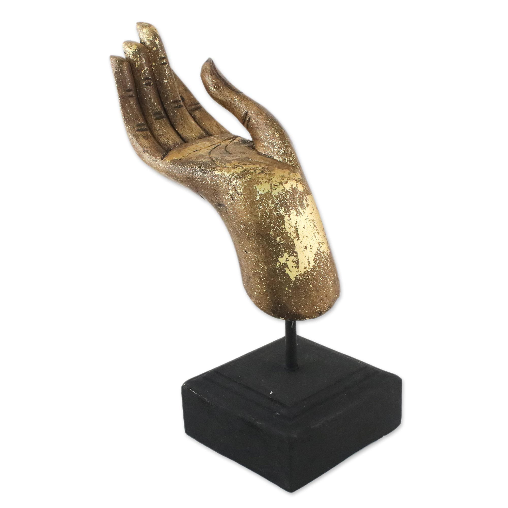 NOVICA Wood sculpture, 'A Hand to Hold in Gold Accent' - Walmart.com