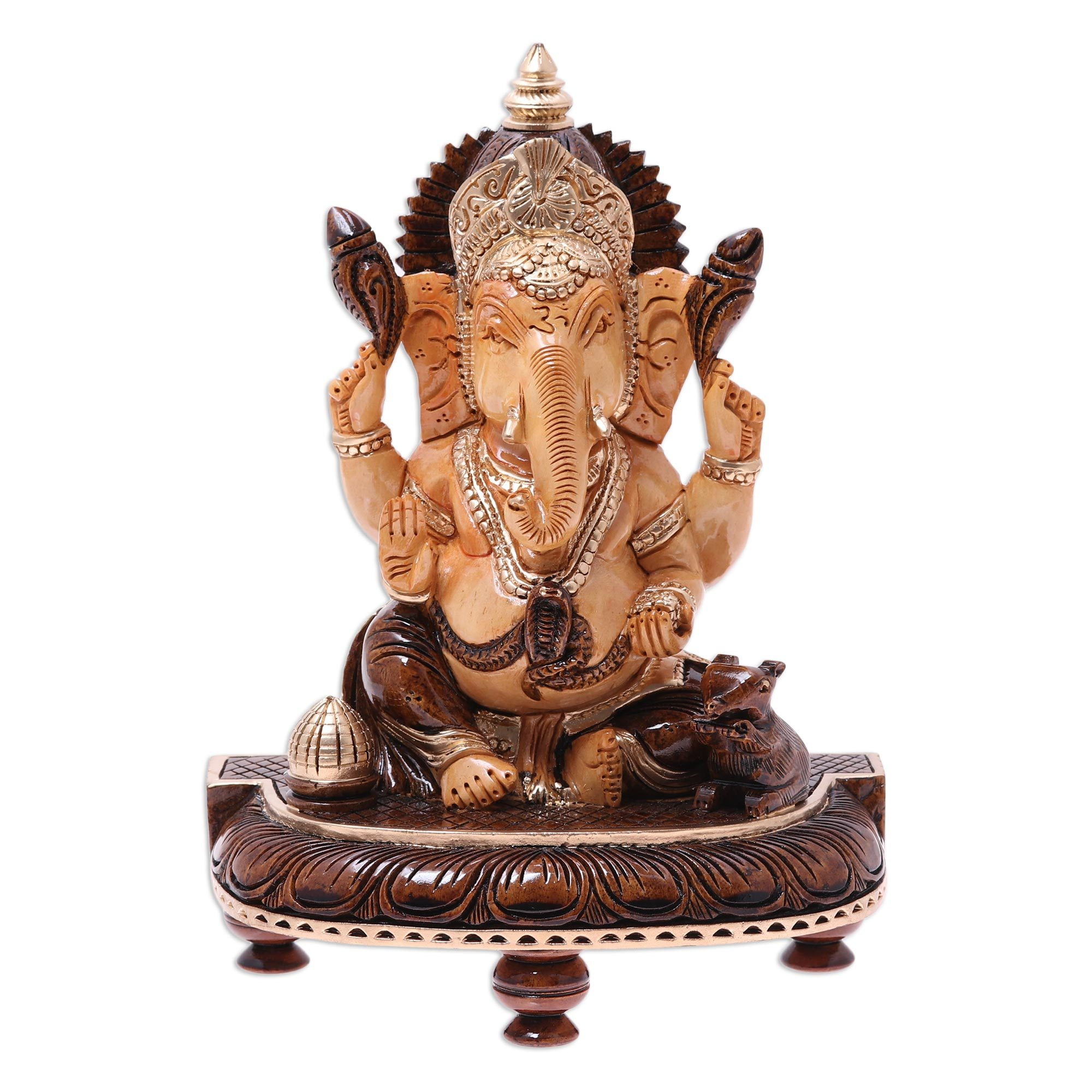 NOVICA Wood sculpture, 'Auspicious Lord Ganesha' - Walmart.com