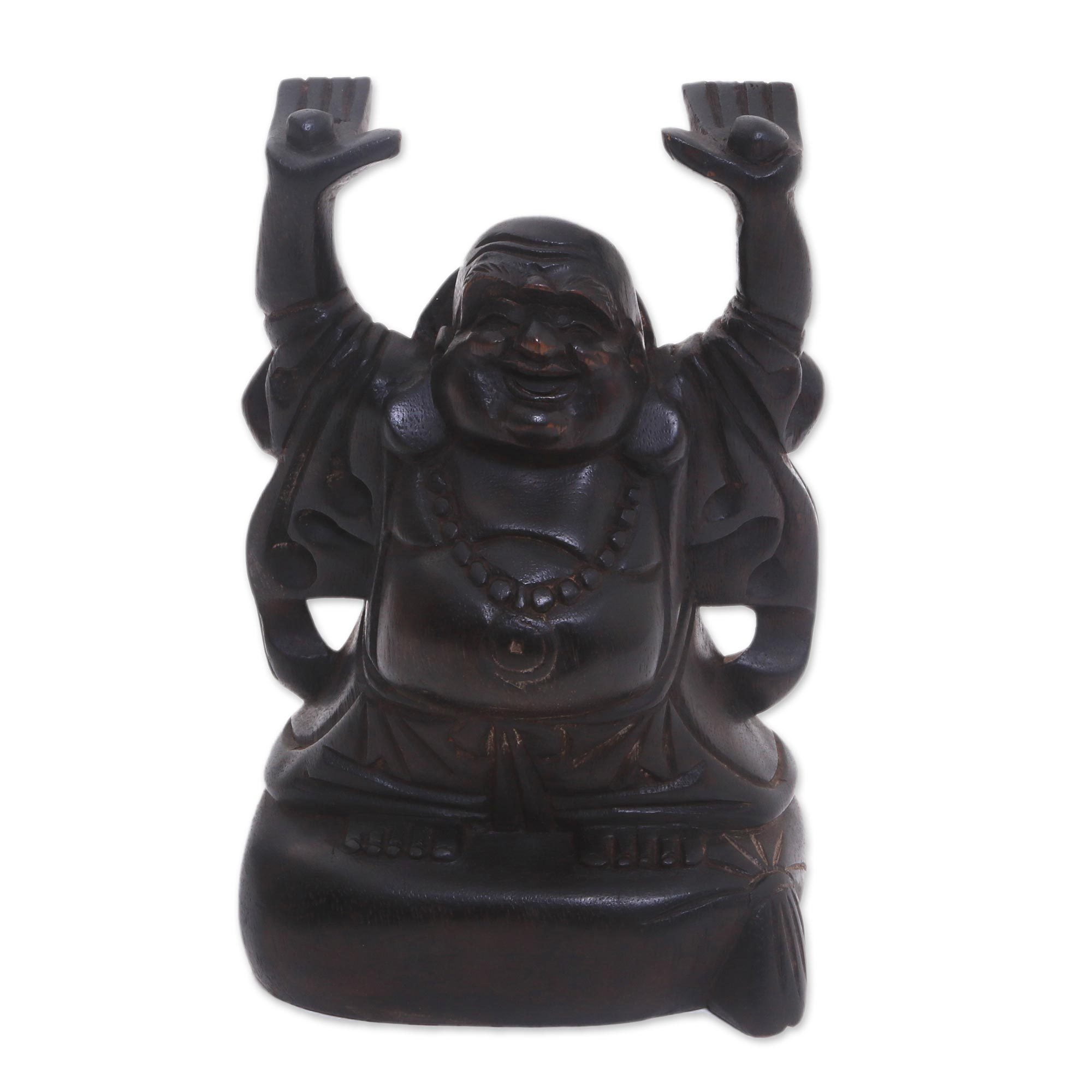 NOVICA Wood sculpture, 'Delighted Buddha' - Walmart.com