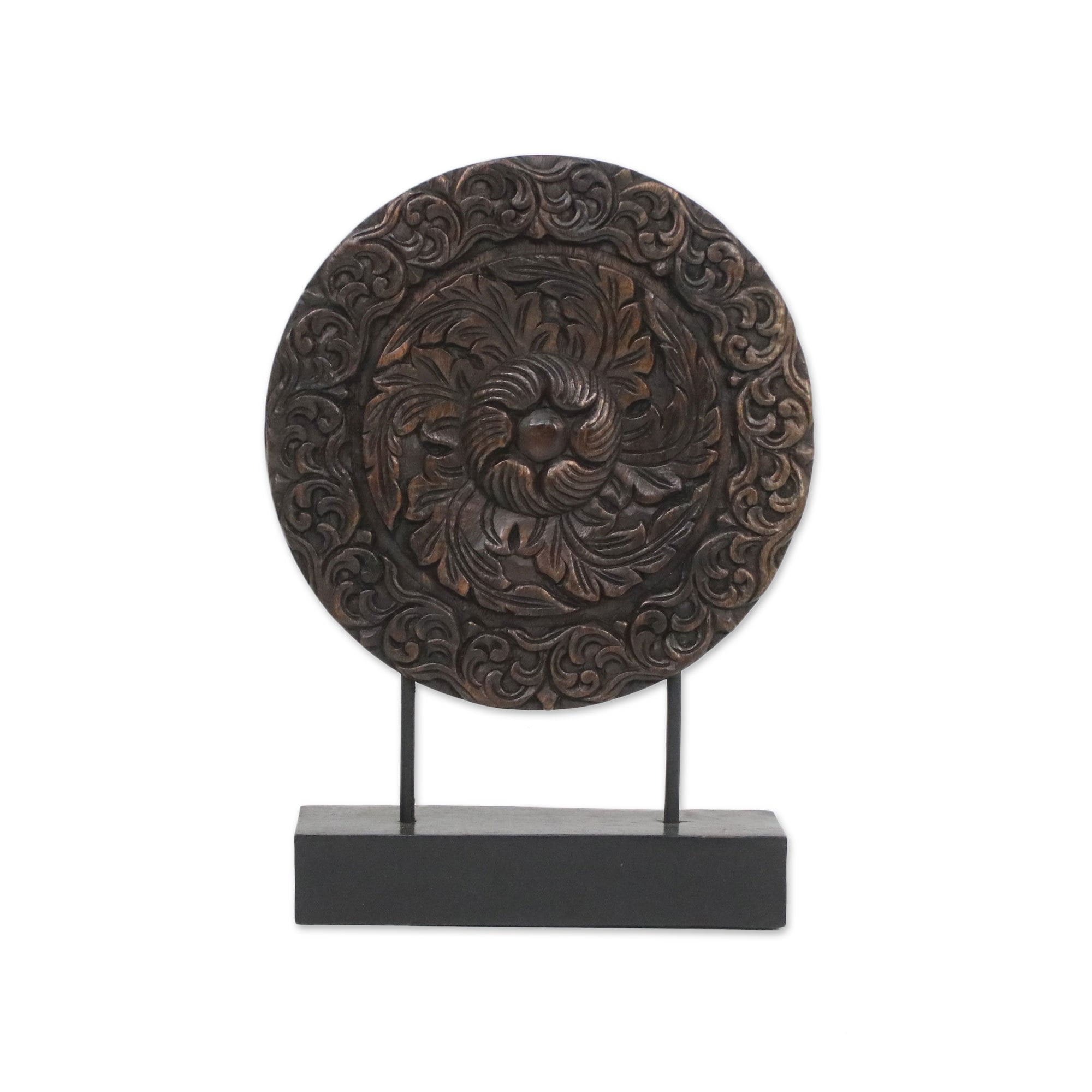 NOVICA Handmade Wood Sculpture Hand Carved Floral Relief from Thailand ...