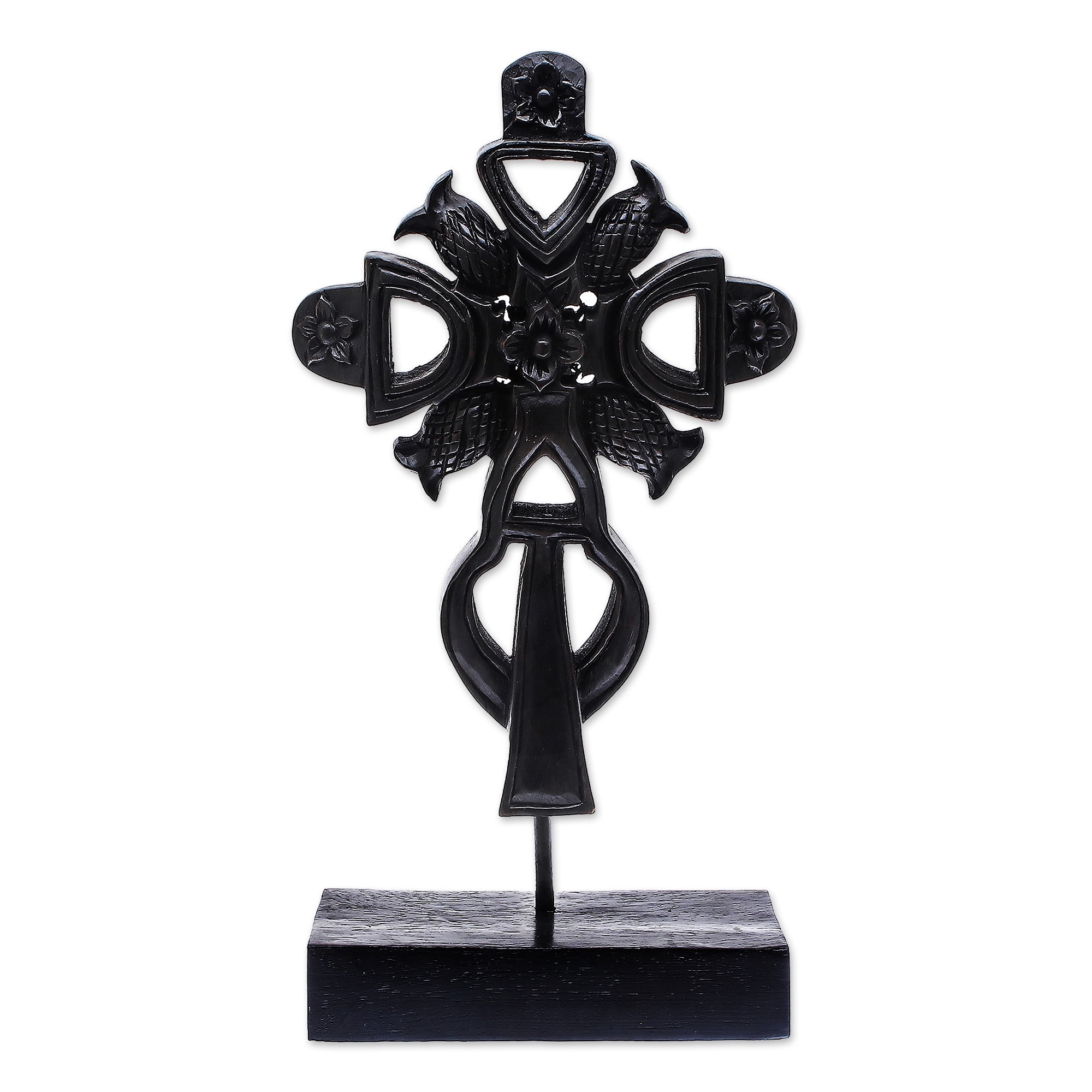 NOVICA Artisan Handcarved Wood Sculpture Floral Mango Cross from ...