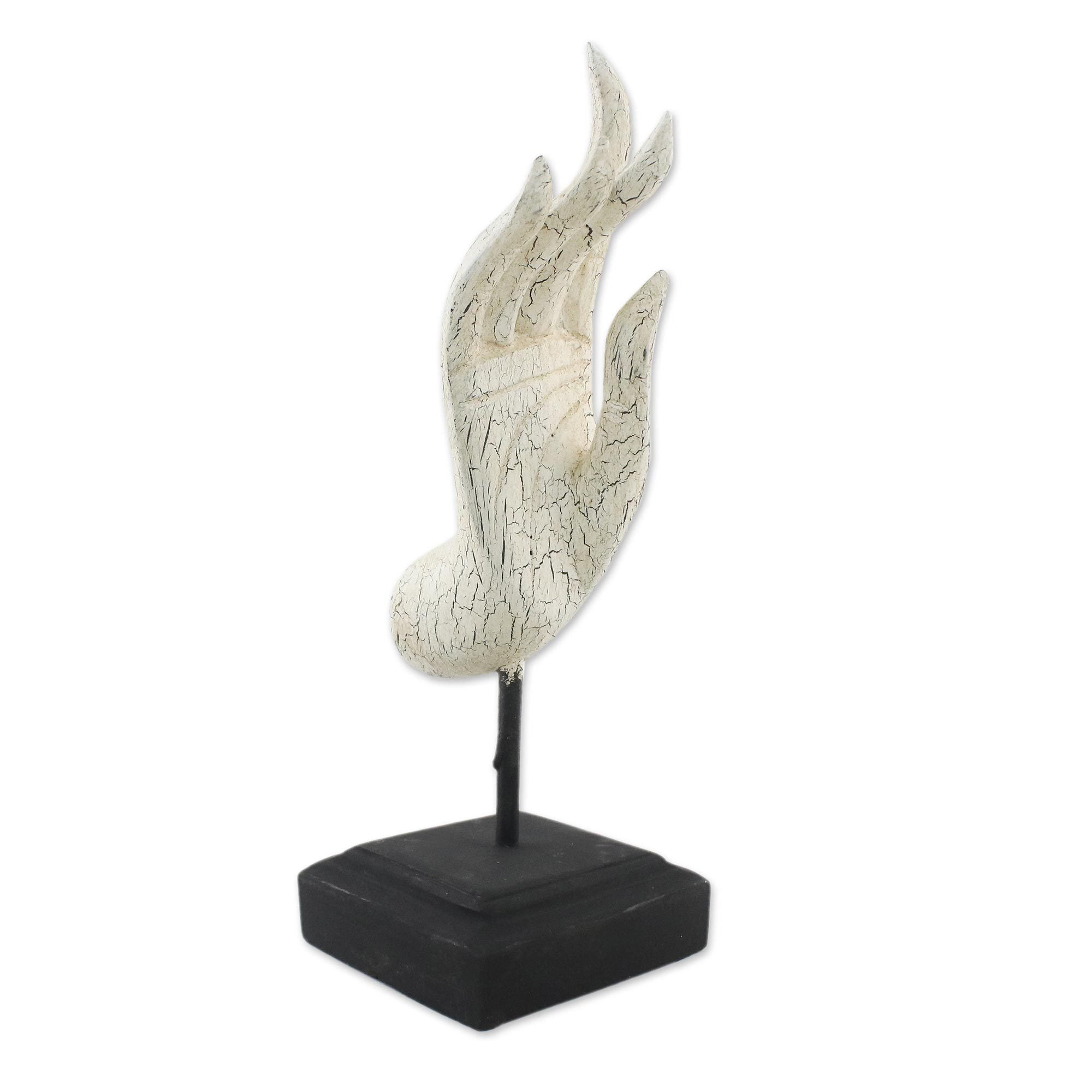 NOVICA Wood statuette, 'Buddha Greeting in White' - Walmart.com